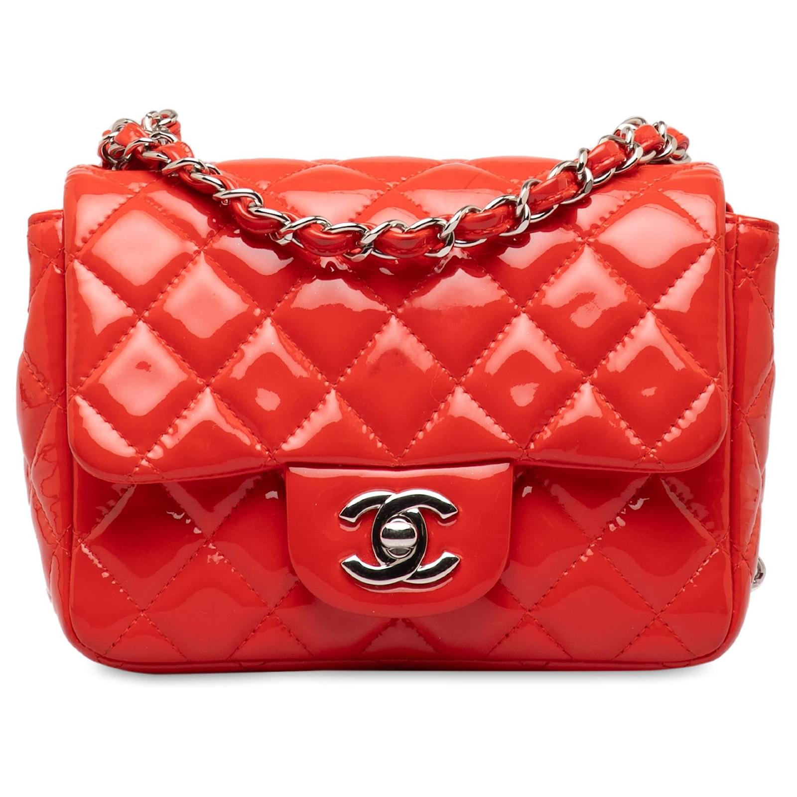 Chanel Red Mini Patent Classic Square Single Flap Leather Patent ...