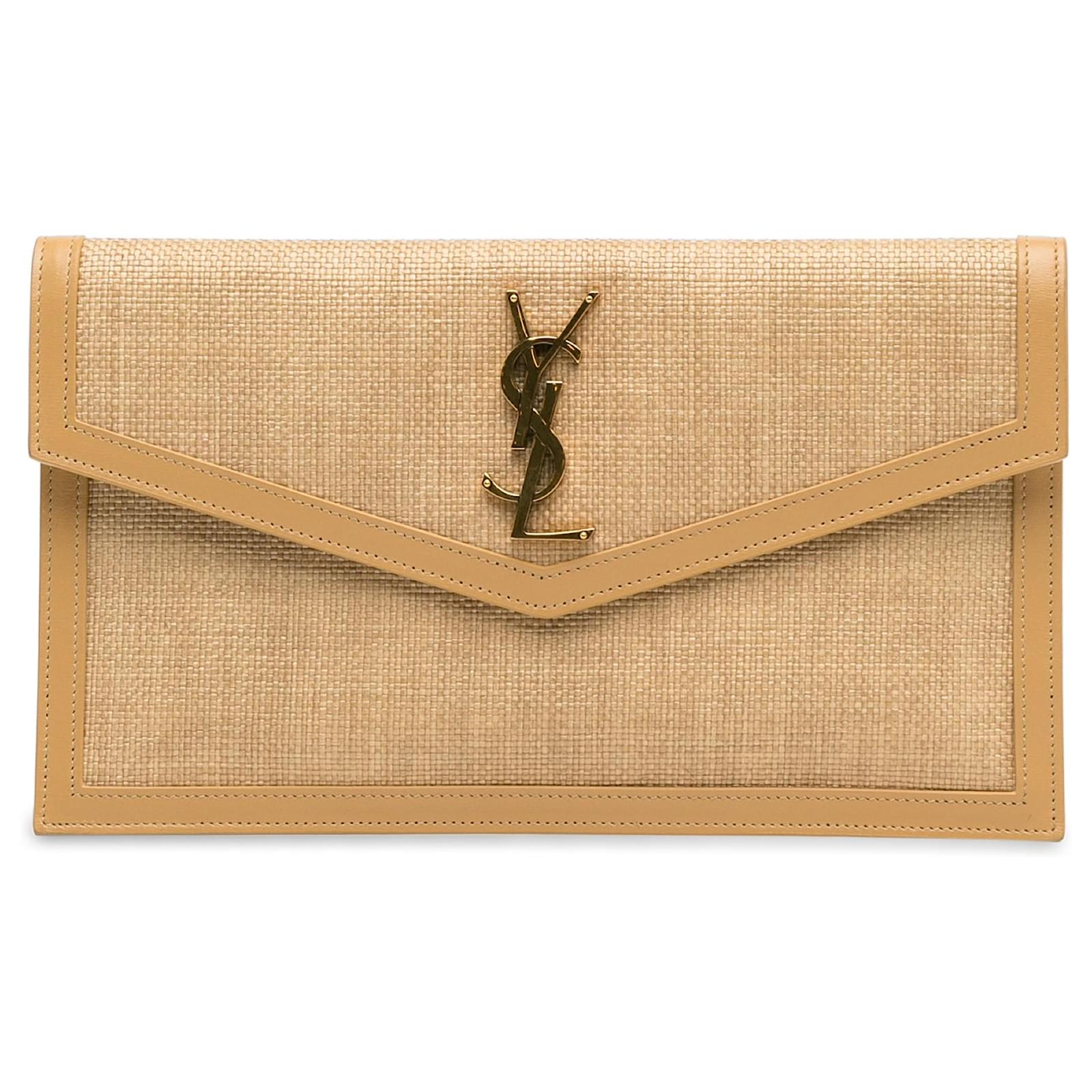 Tan Saint Laurent Raffia Uptown Clutch Camel Leather ref.1296117 - Joli ...