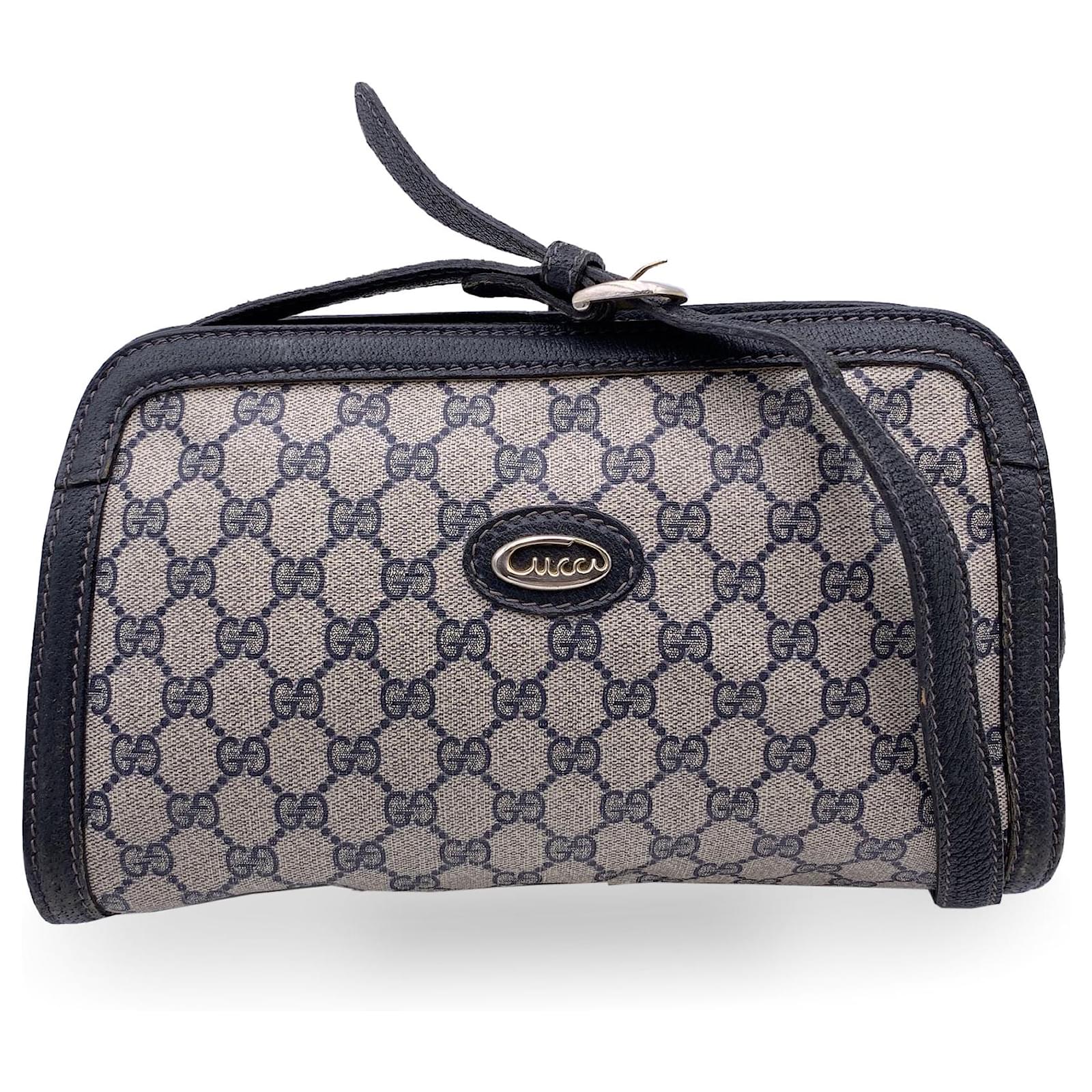 Gucci Vintage Blue Monogram Canvas and Leather Shoulder Bag Cloth ref ...