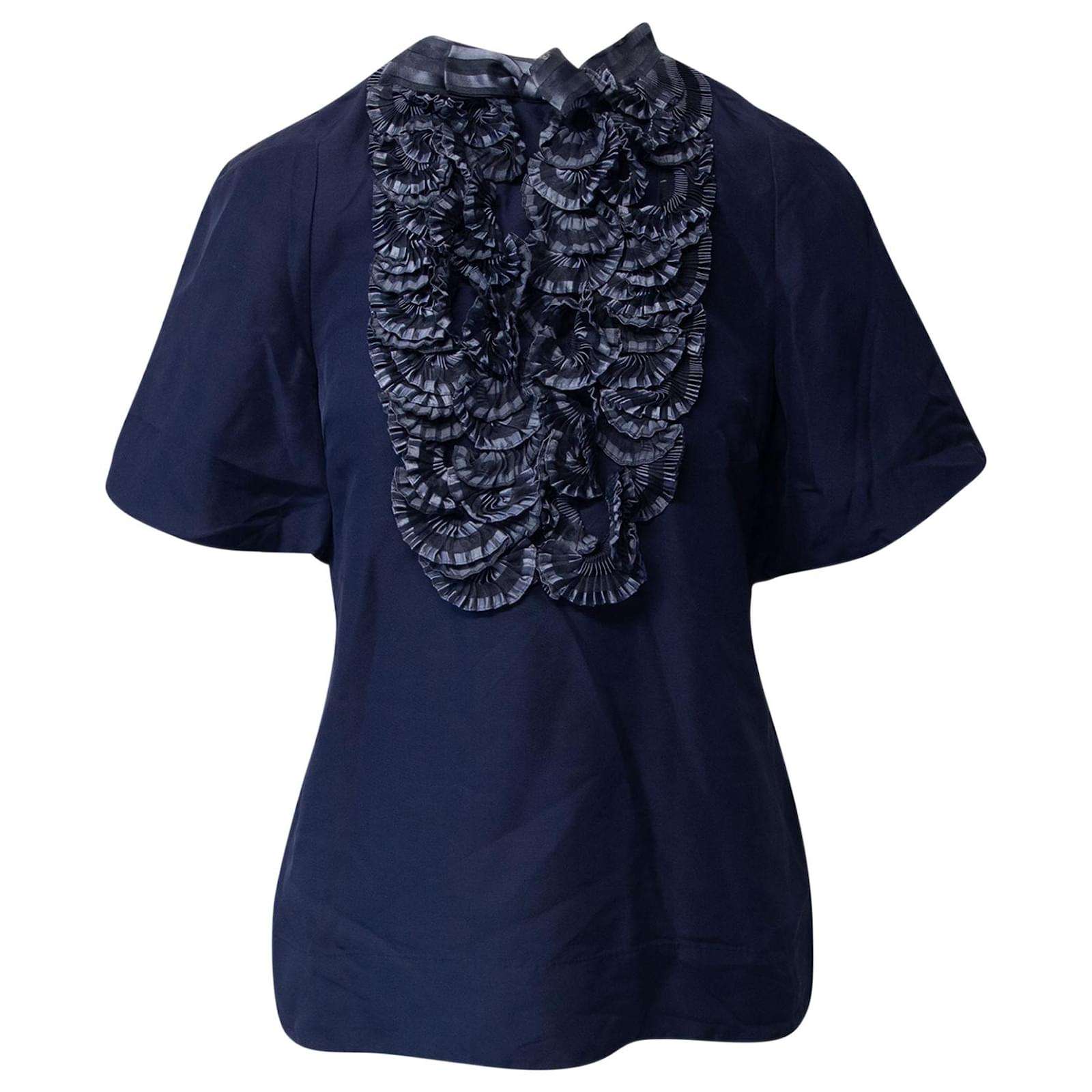 Marc Jacobs Ruffled Bib Blouse in Navy Blue Silk ref.1298592 - Joli Closet