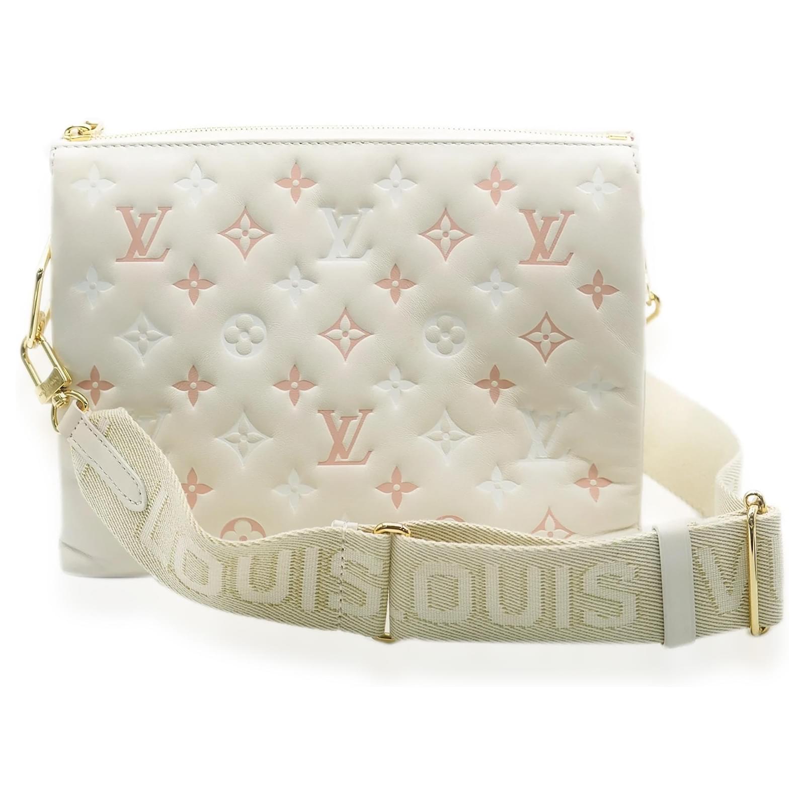 Louis Vuitton Natural Creme Lambskin Embossed Monogram Coussin PM Pink ...