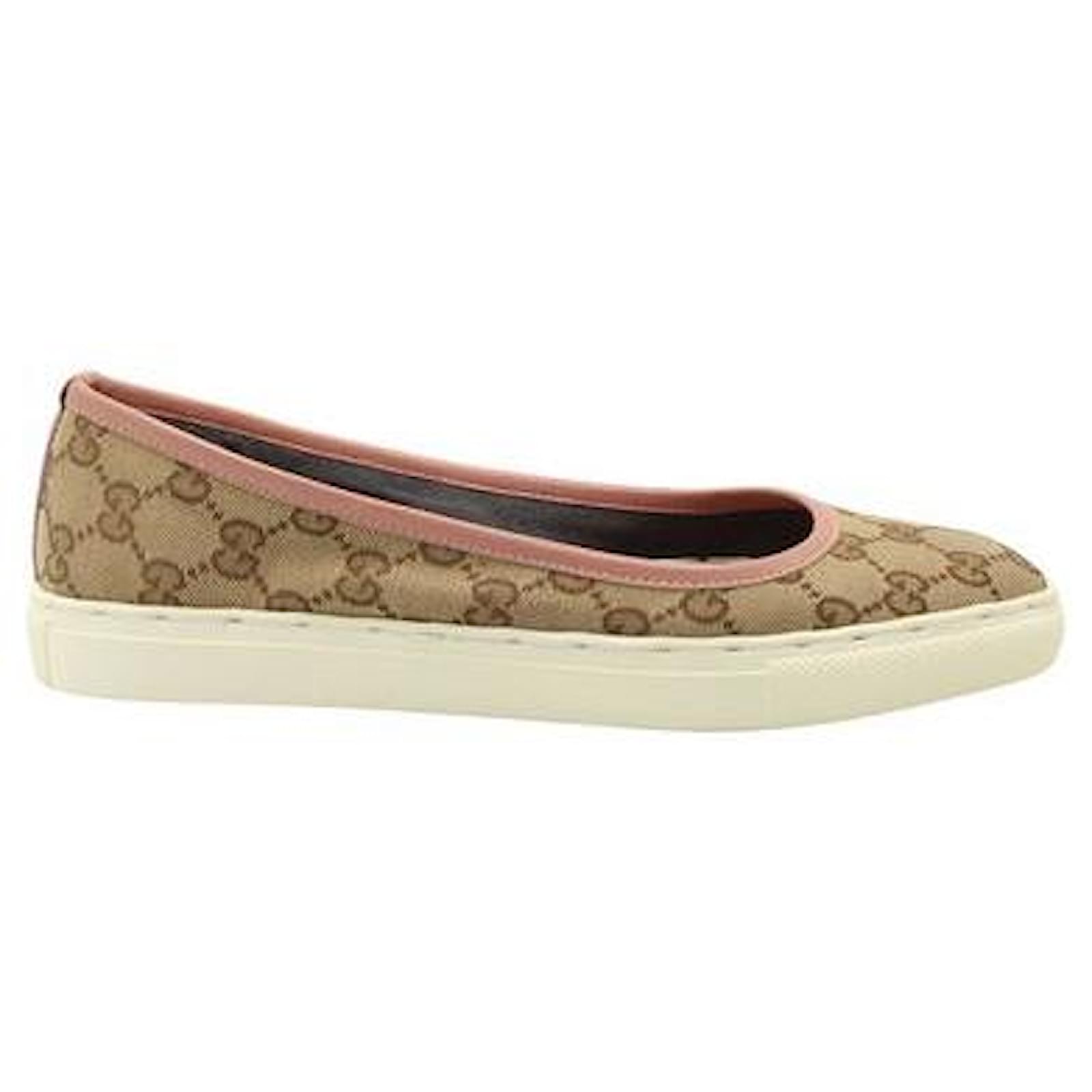 Gucci Brown Monogram & Dark PInk Ballet Flats Leather Cloth ref.1305728 ...