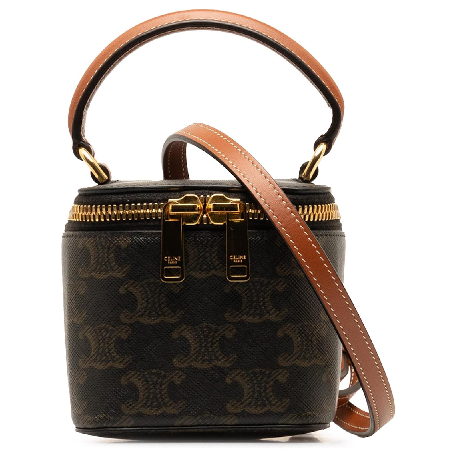 Céline Celine Brown Triomphe Mini Vanity Case Pony-style calfskin Cloth ...