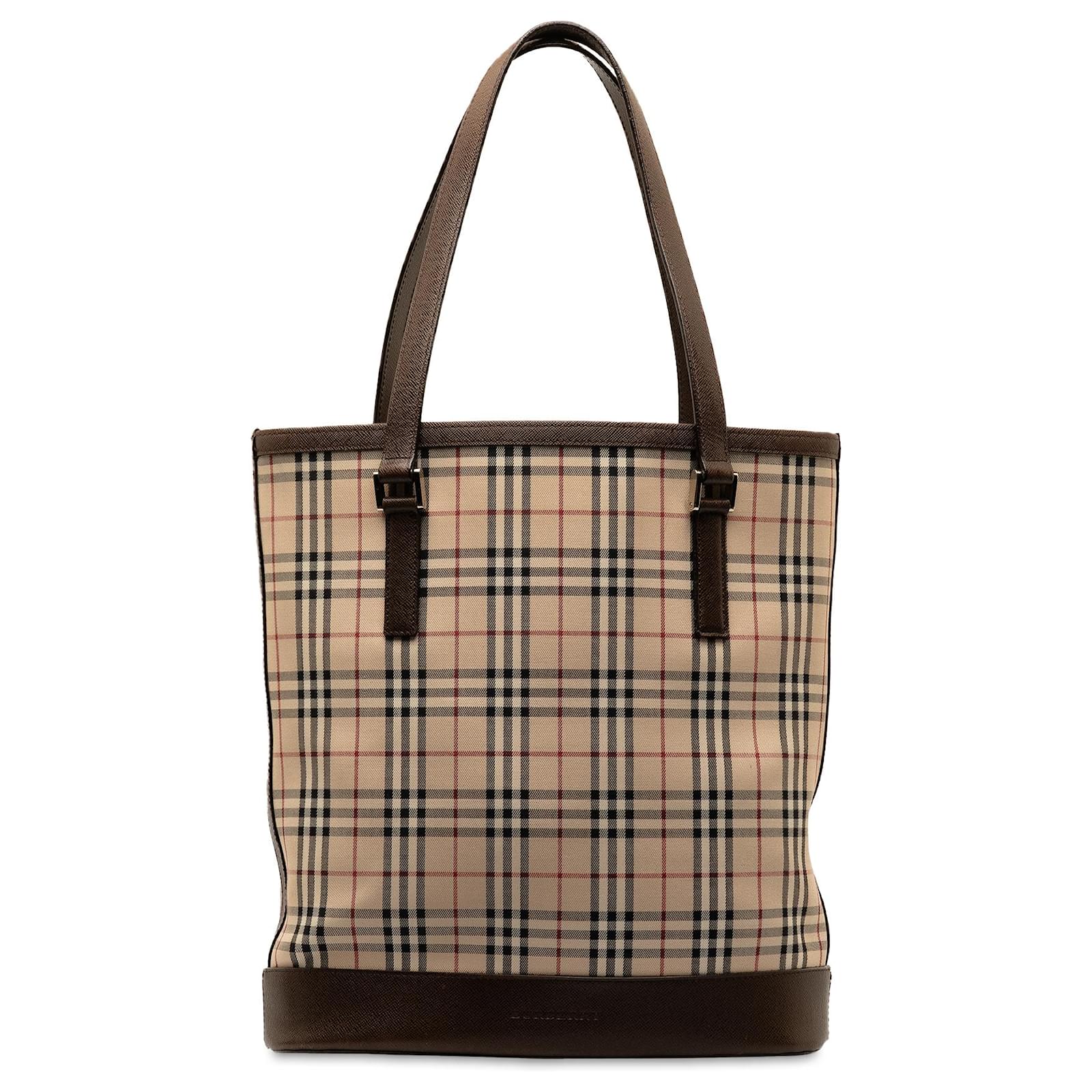 Burberry Brown House Check Tote Bag Beige Leather Cloth Pony-style ...