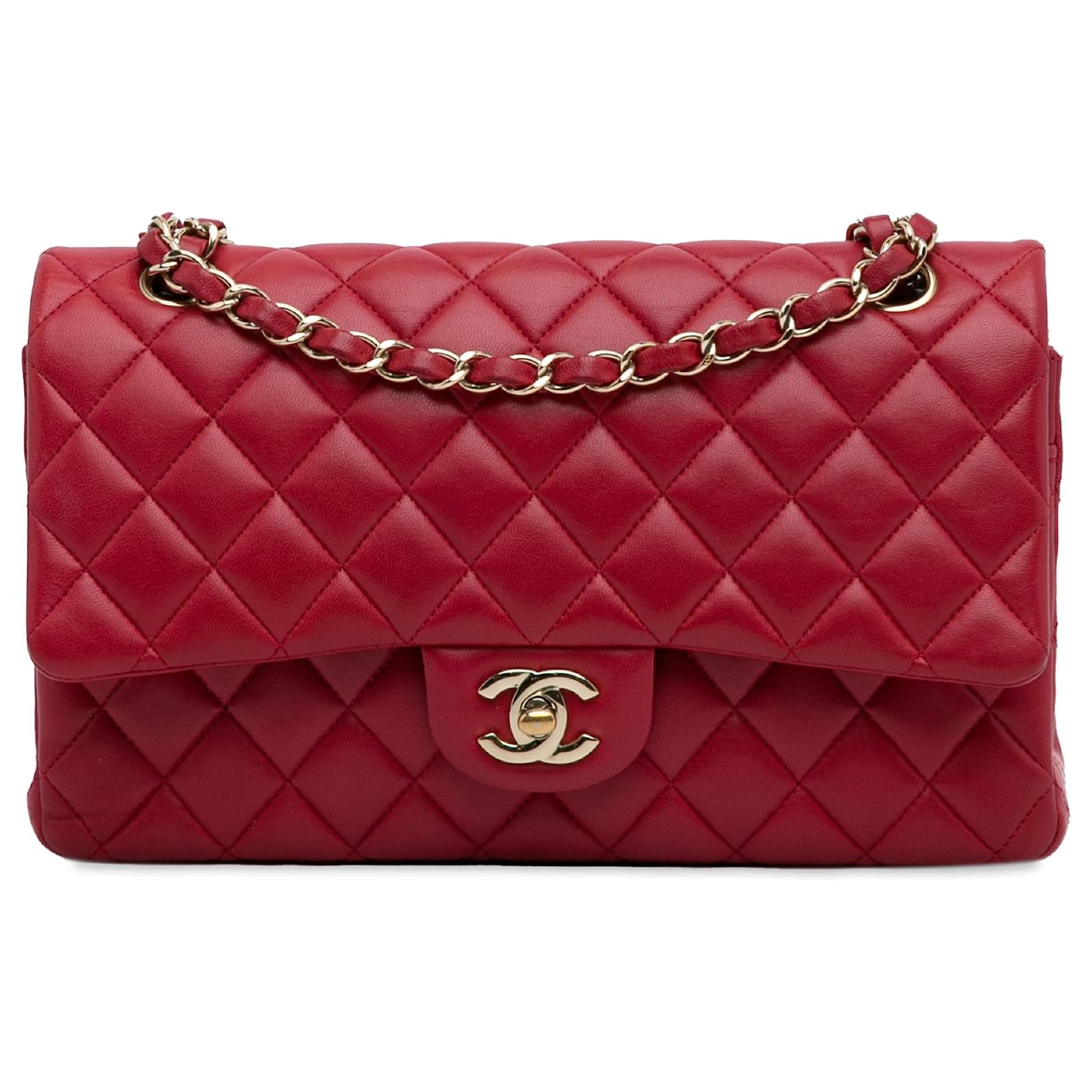 Chanel Red Medium Classic Lambskin Double Flap Leather ref.1314113 ...