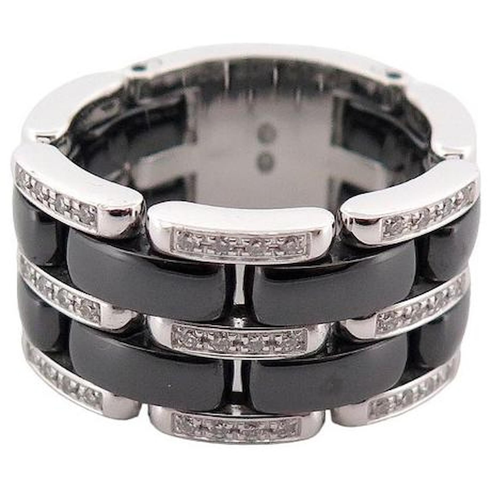 CHANEL ULTRA GM J RING2639 T57 BLACK CERAMIC GOLD 18k diamonds 0.6CT ...
