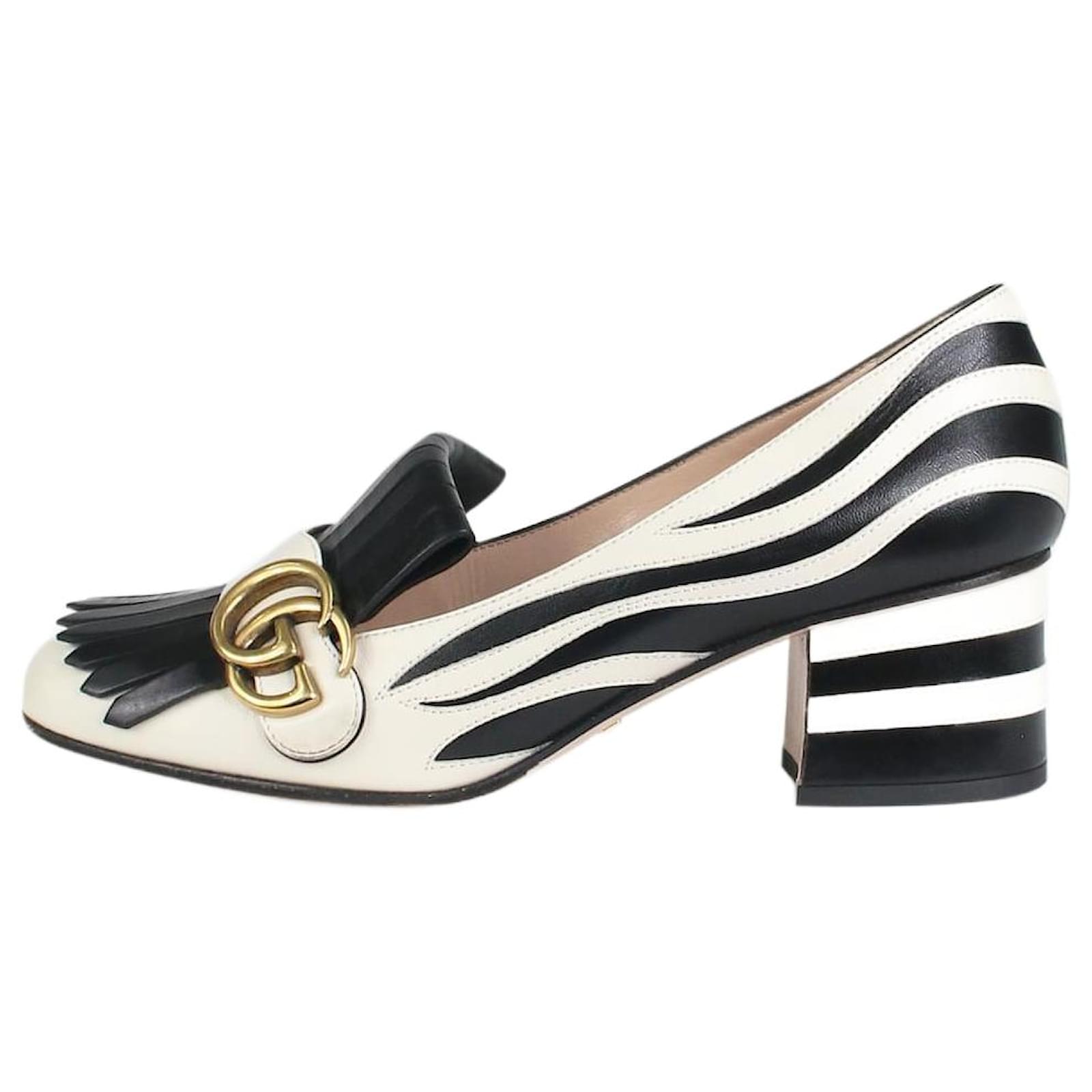 Gucci White and black Marmont GG zebra pumps - size EU 38 Leather ref ...