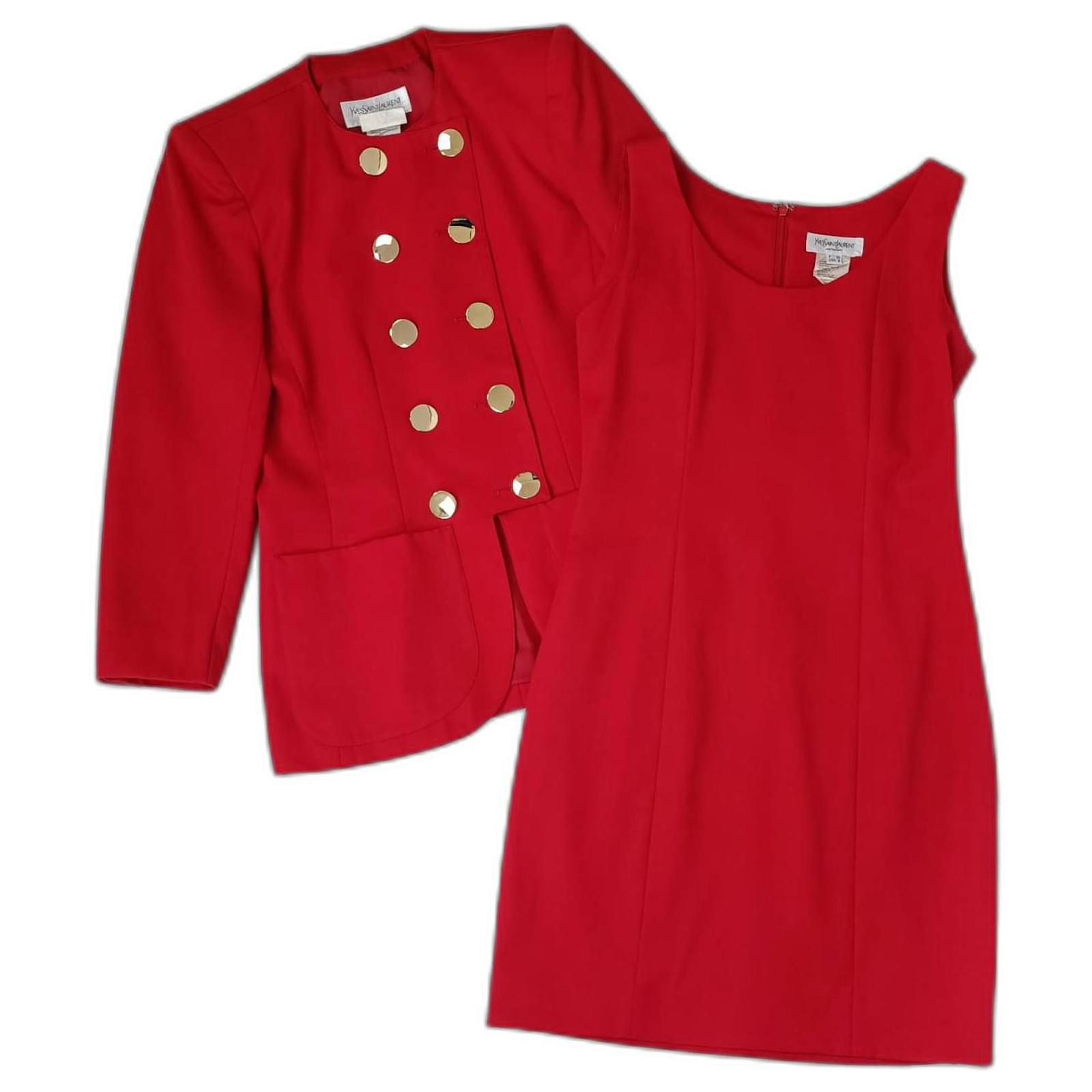 Yves Saint Laurent Red jacket with golden buttons and matching sheath ...