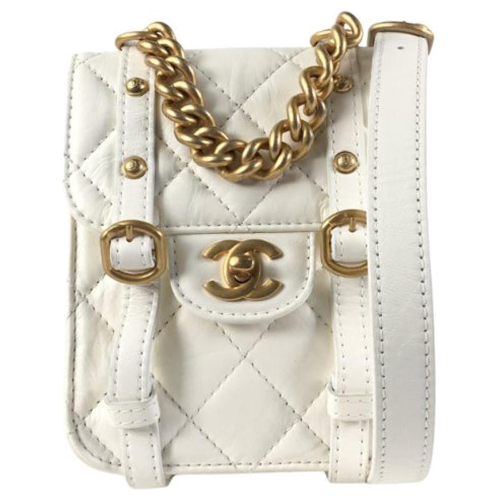 Chanel White Mini Quilted calf leather City School Flap Pony-style ...
