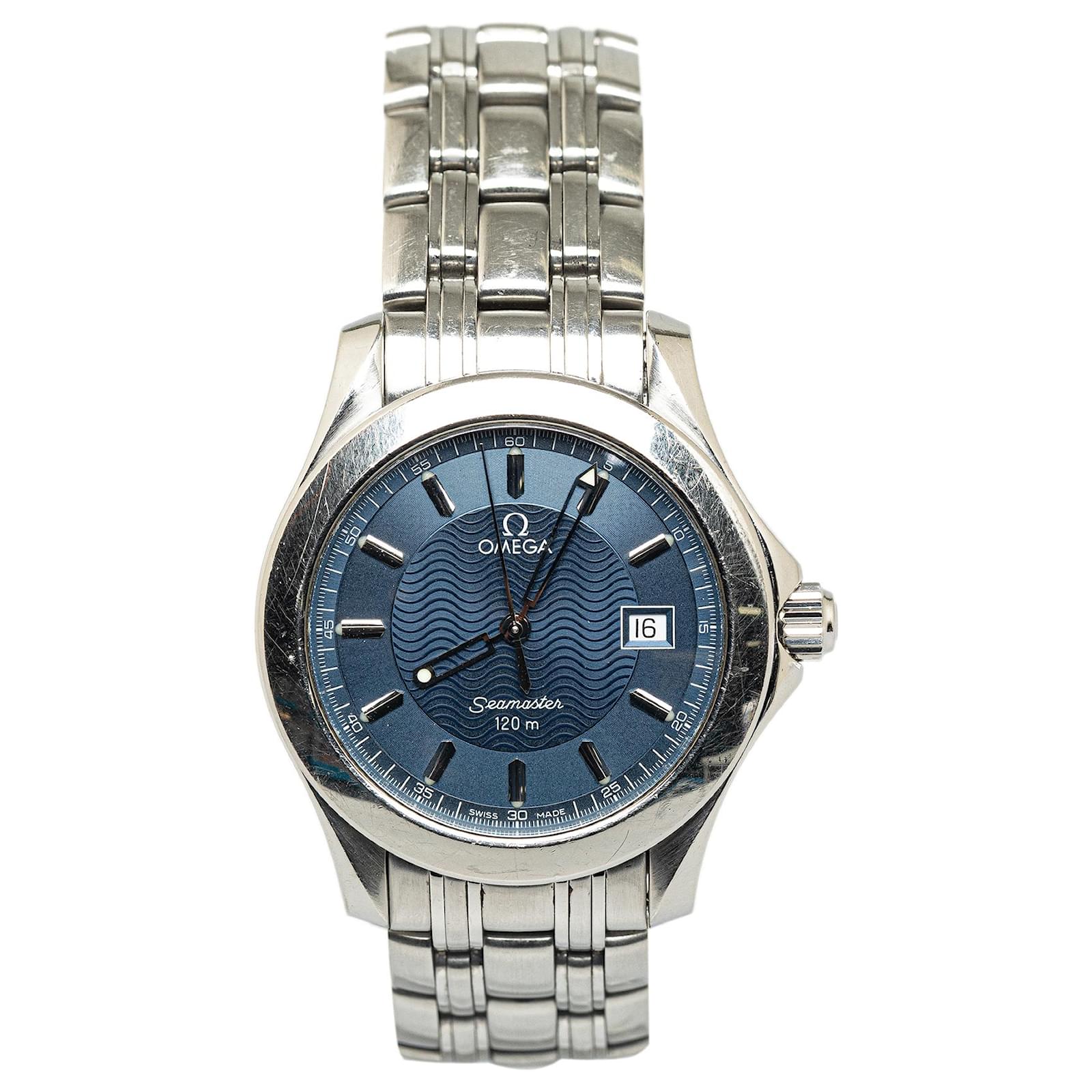 Omega Silver Quartz Stainless Steel Seamaster 120M Watch Silvery Blue ...