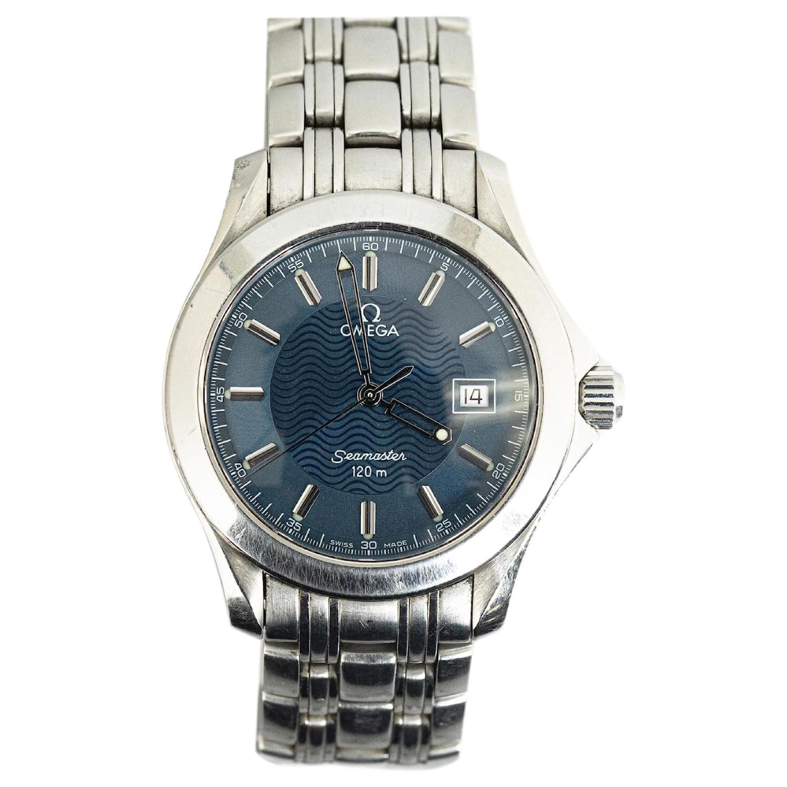Omega Silver Quartz Stainless Steel Seamaster 120M Watch Silvery Blue ...