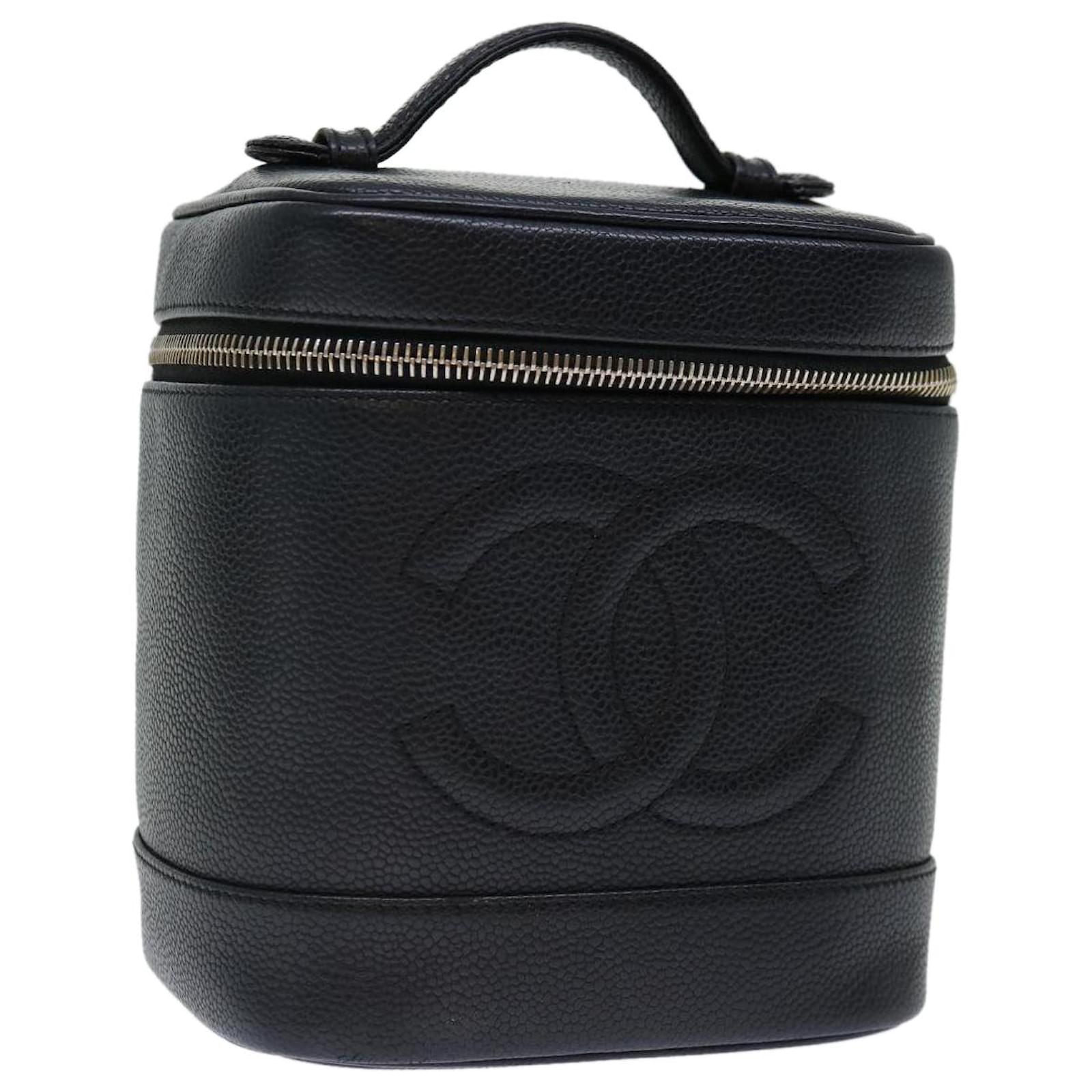 CHANEL COCO Mark Vanity Cosmetic Pouch Caviar Skin Black CC Auth ...