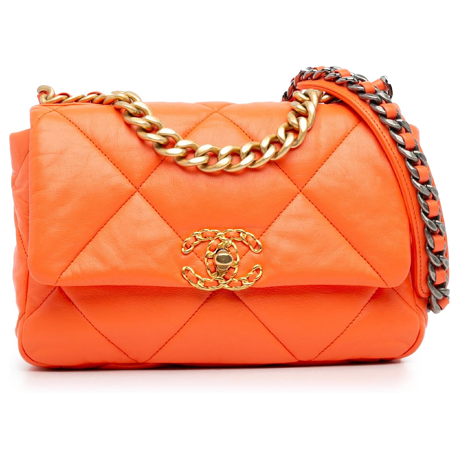 Chanel Orange Medium Lambskin 19 Flap Leather ref.1336549 - Joli Closet