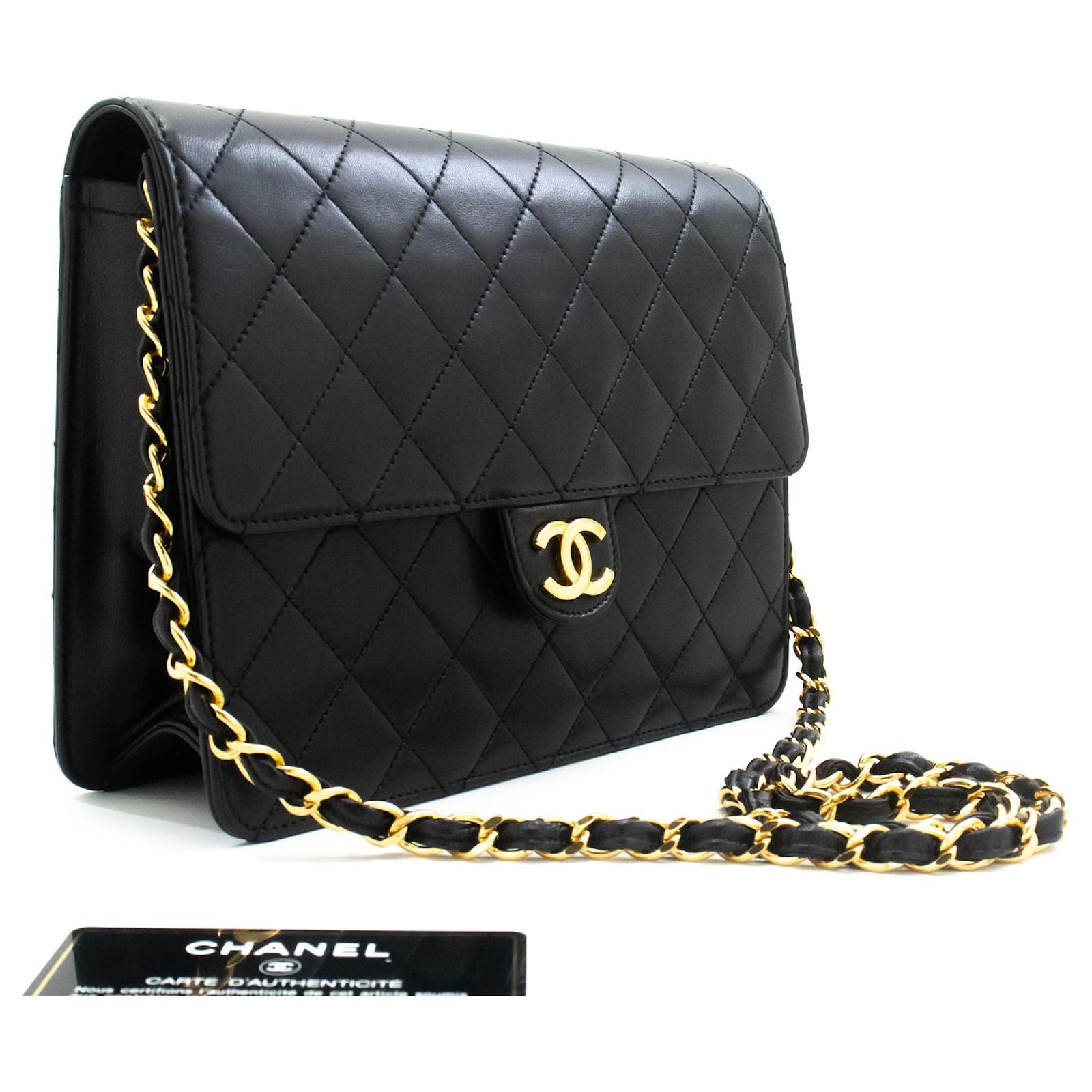 CHANEL Small Chain Shoulder Bag Clutch Black Quilted Flap Lambskin ...