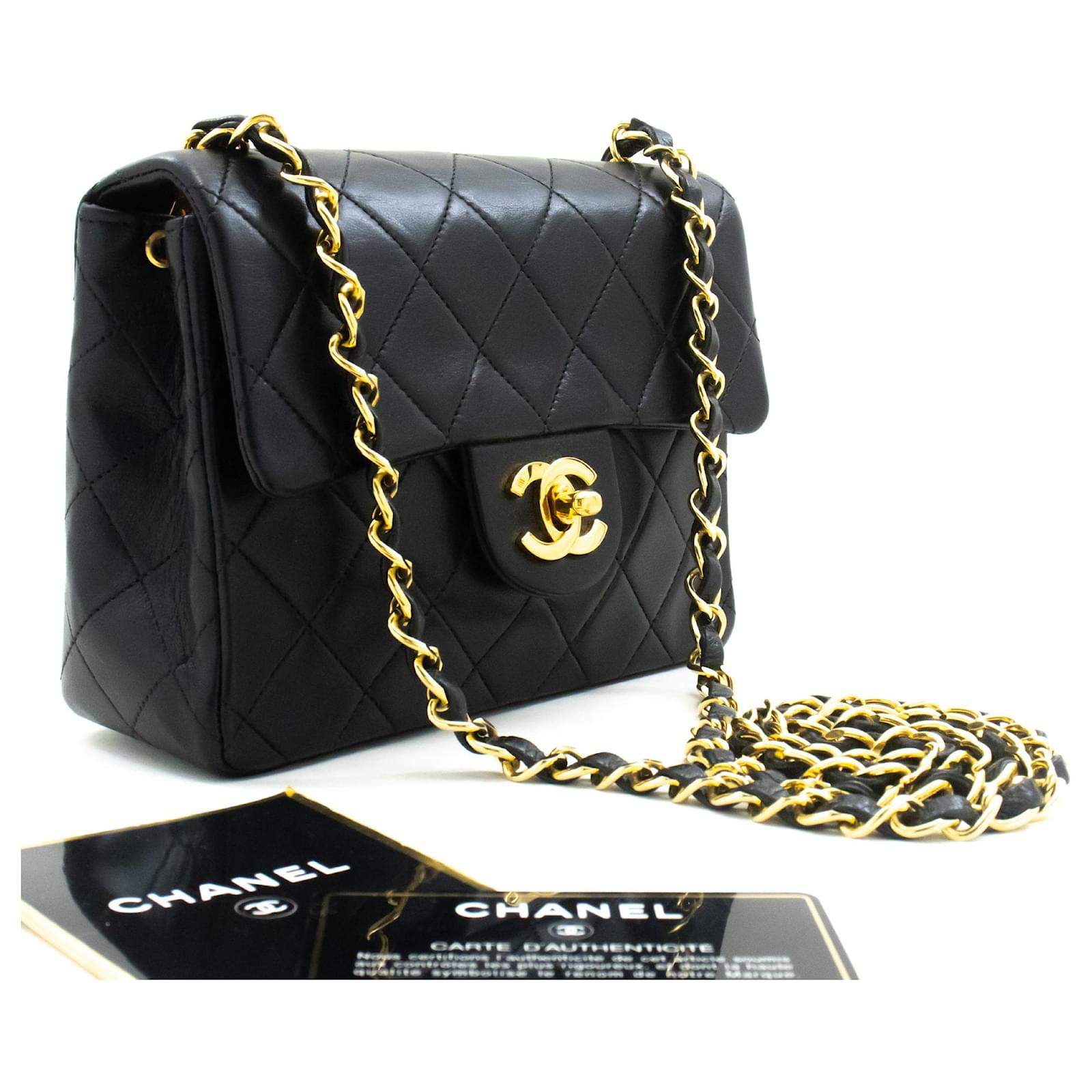 CHANEL Mini Square Small Chain Shoulder Bag Crossbody Black Lamb ...
