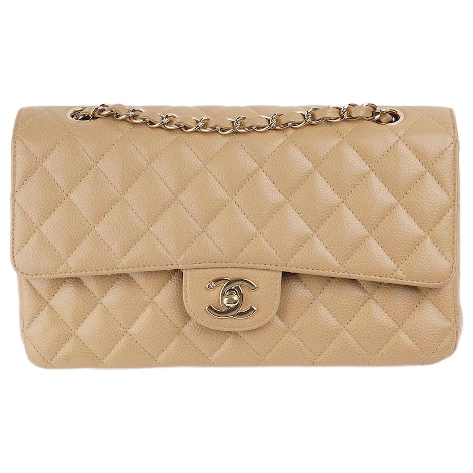Timeless Chanel Classic Medium Double Flap Bag Beige Leather ref ...
