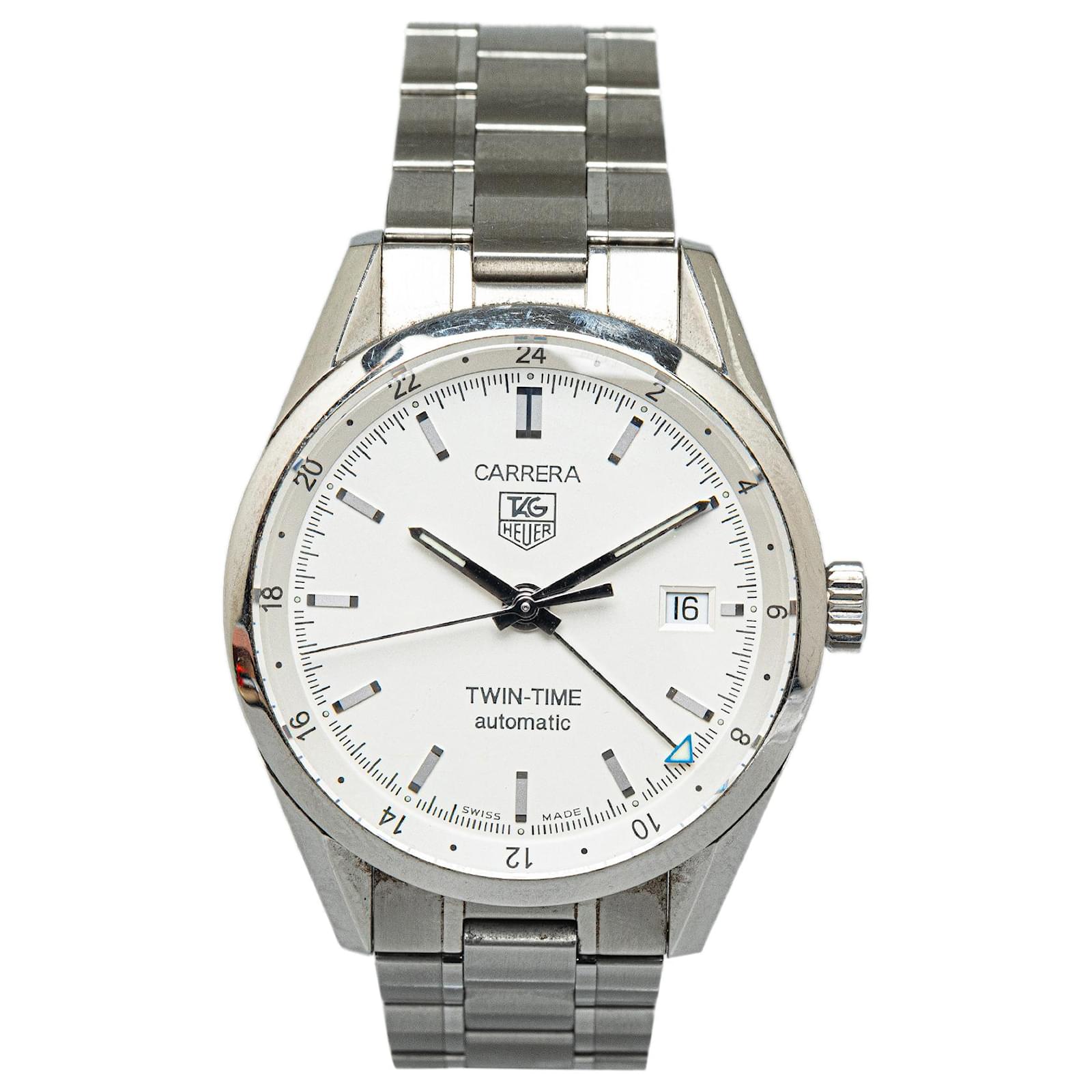 Tag Heuer Silver Automatic Stainless Steel Carrera Twin-Time Watch ...