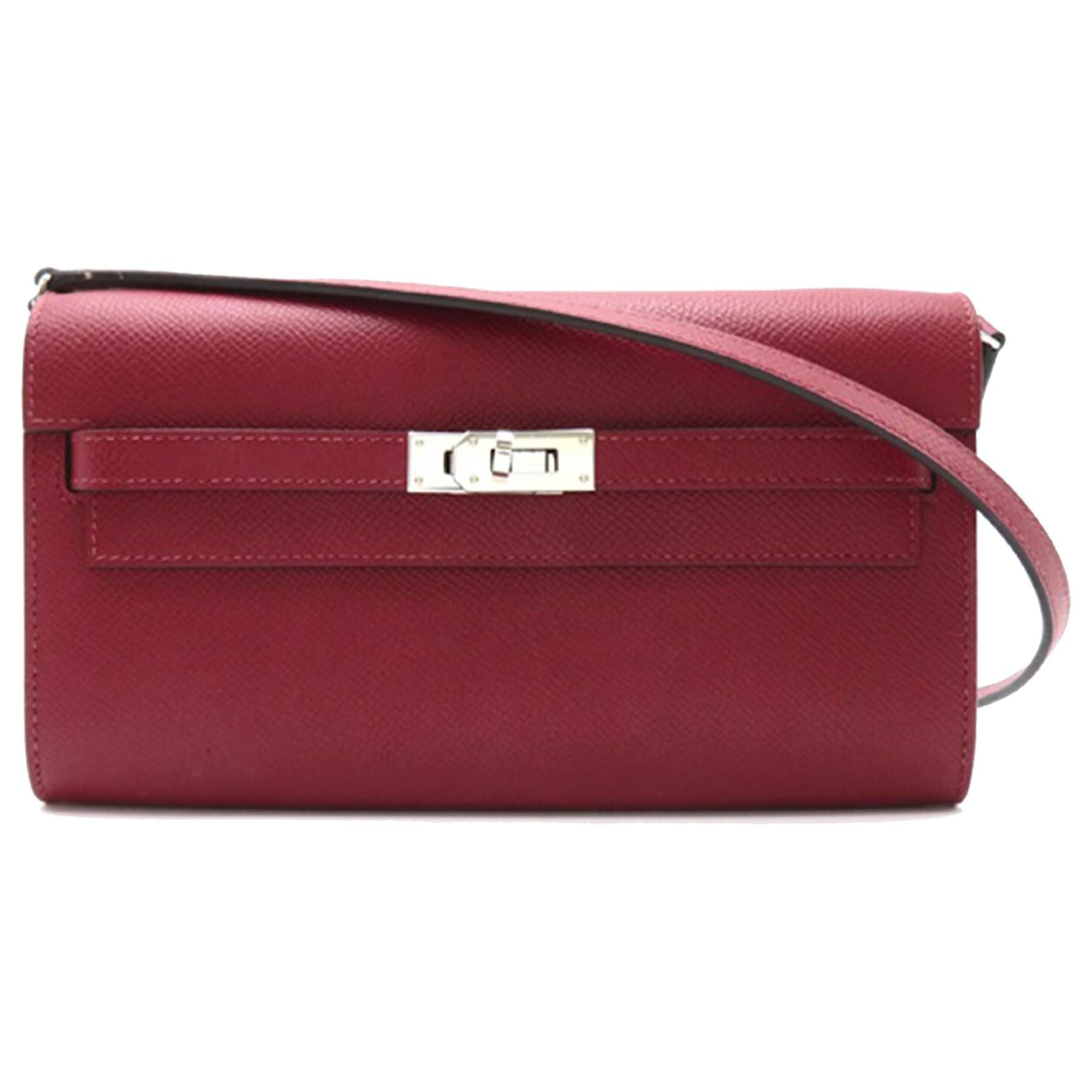 Hermès Red Epsom Kelly To Go Wallet Dark red Leather Pony-style ...