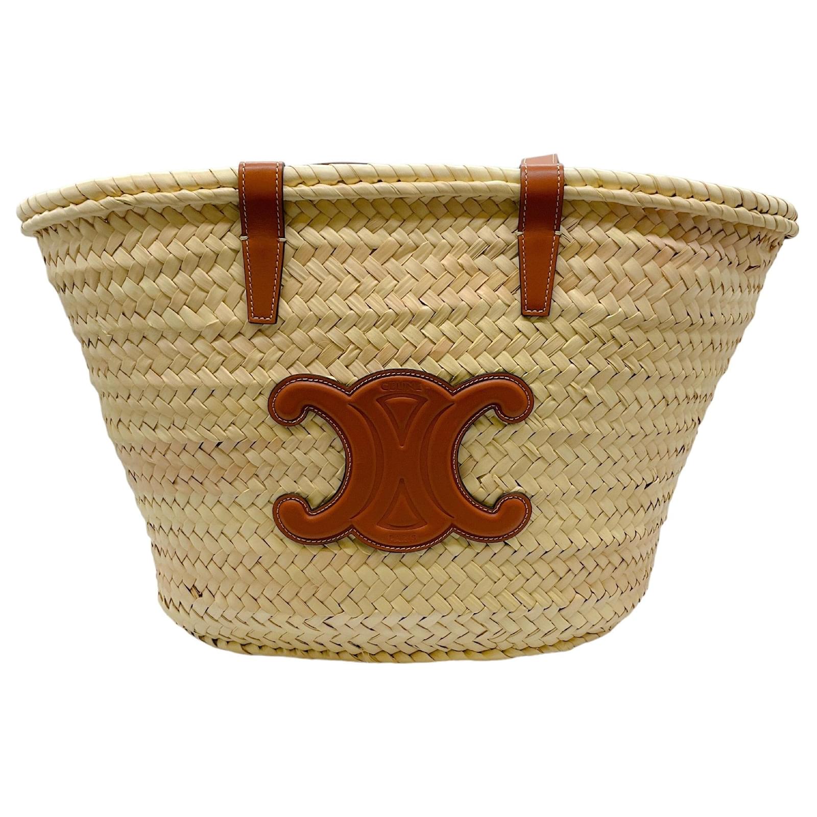 Céline Celine Raffia Medium Classic Panier Palm Leaves and Calfskin ...