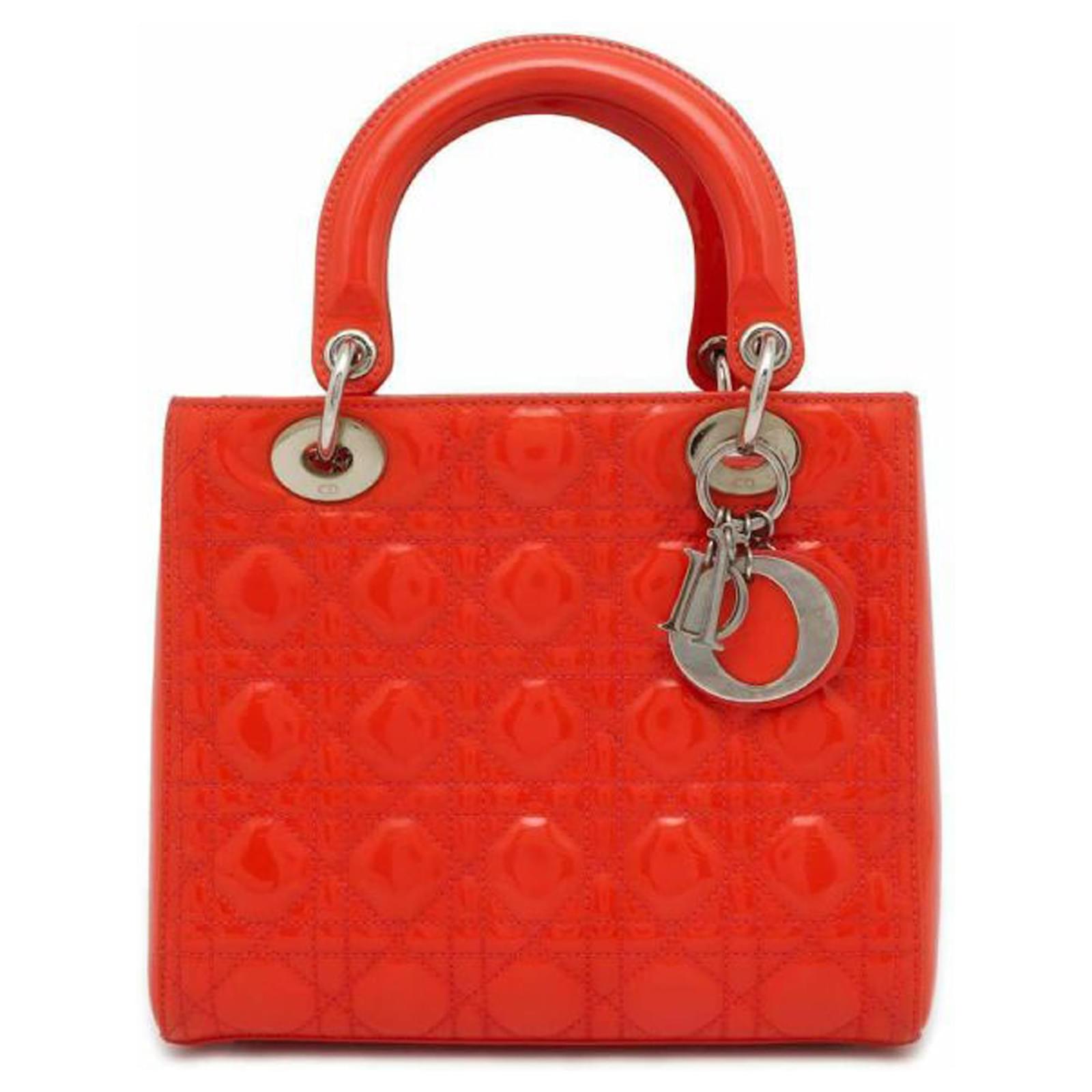 Dior Orange Medium Patent Cannage Lady Dior Leather Patent leather ref ...