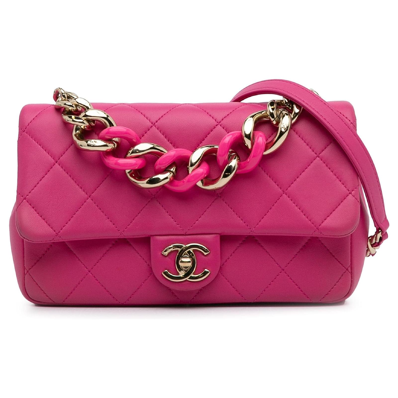 Chanel Small Lambskin Elegant Chain Single Flap Pink Leather ref ...