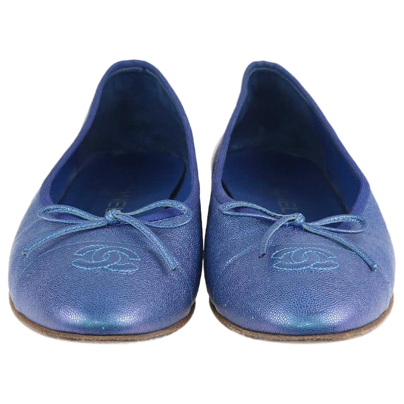 Chanel Metallic Blue Cc Cap Toe Ballet Flats Leather ref.1348786 - Joli ...