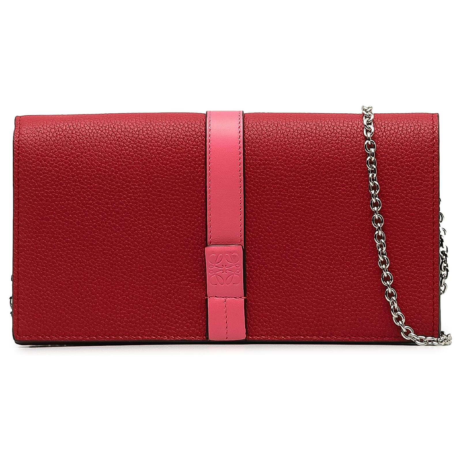 LOEWE Red Pebbled Calfskin Wallet on Chain Leather Pony-style calfskin ...
