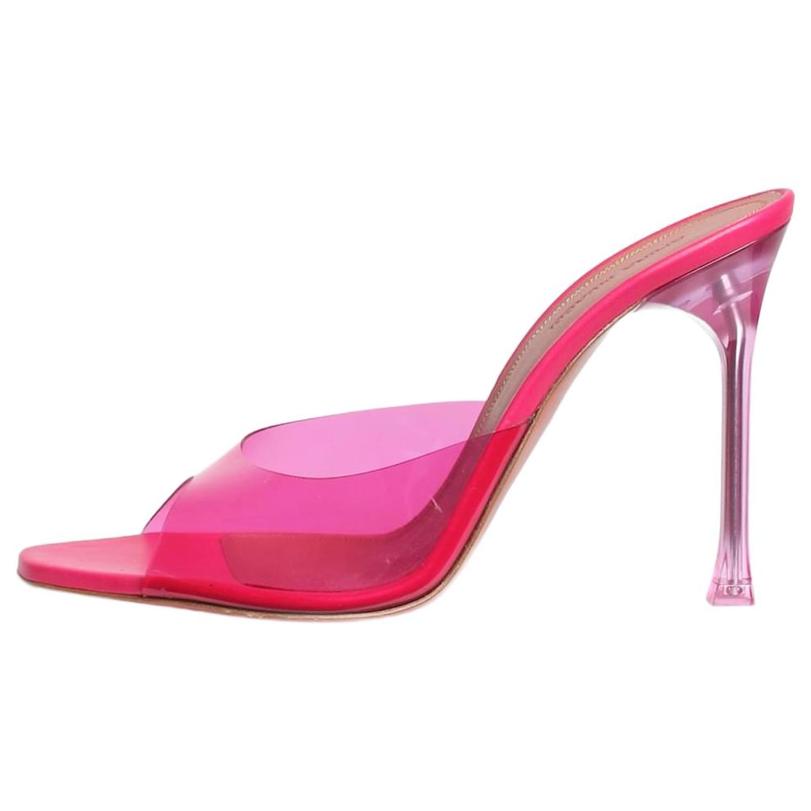 Amina Muaddi Hot pink Alexa Glass Slipper heels - size EU 38.5 Leather ...