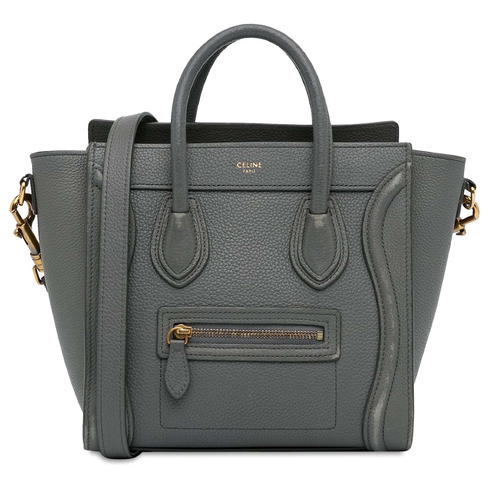 Céline Celine Gray Micro Luggage Tote Grey Leather Pony-style calfskin ...
