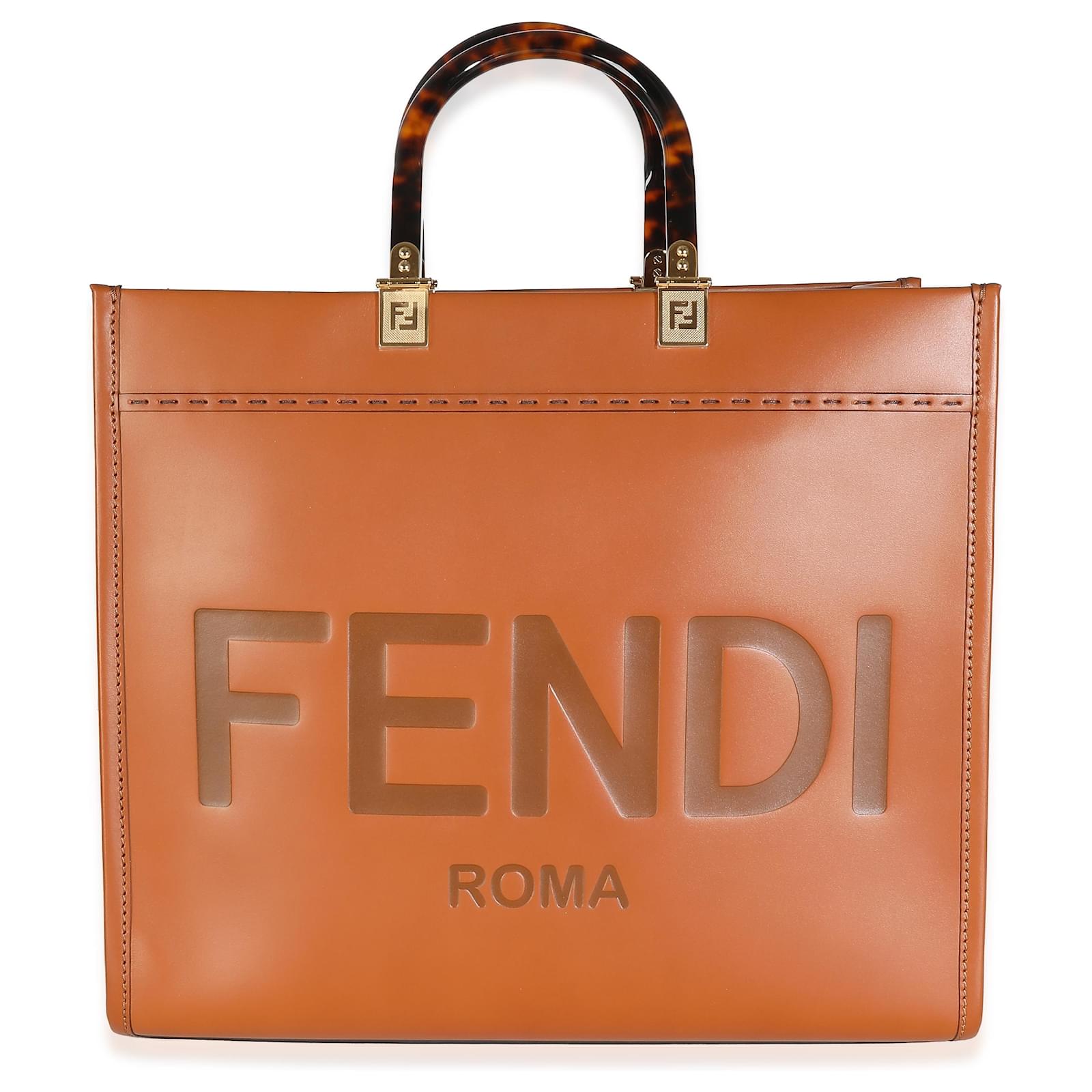 Fendi Cuoio Vitello King Plexiglass Medium Sunshine Shopper Tote Brown Leather ref.1354913 ...