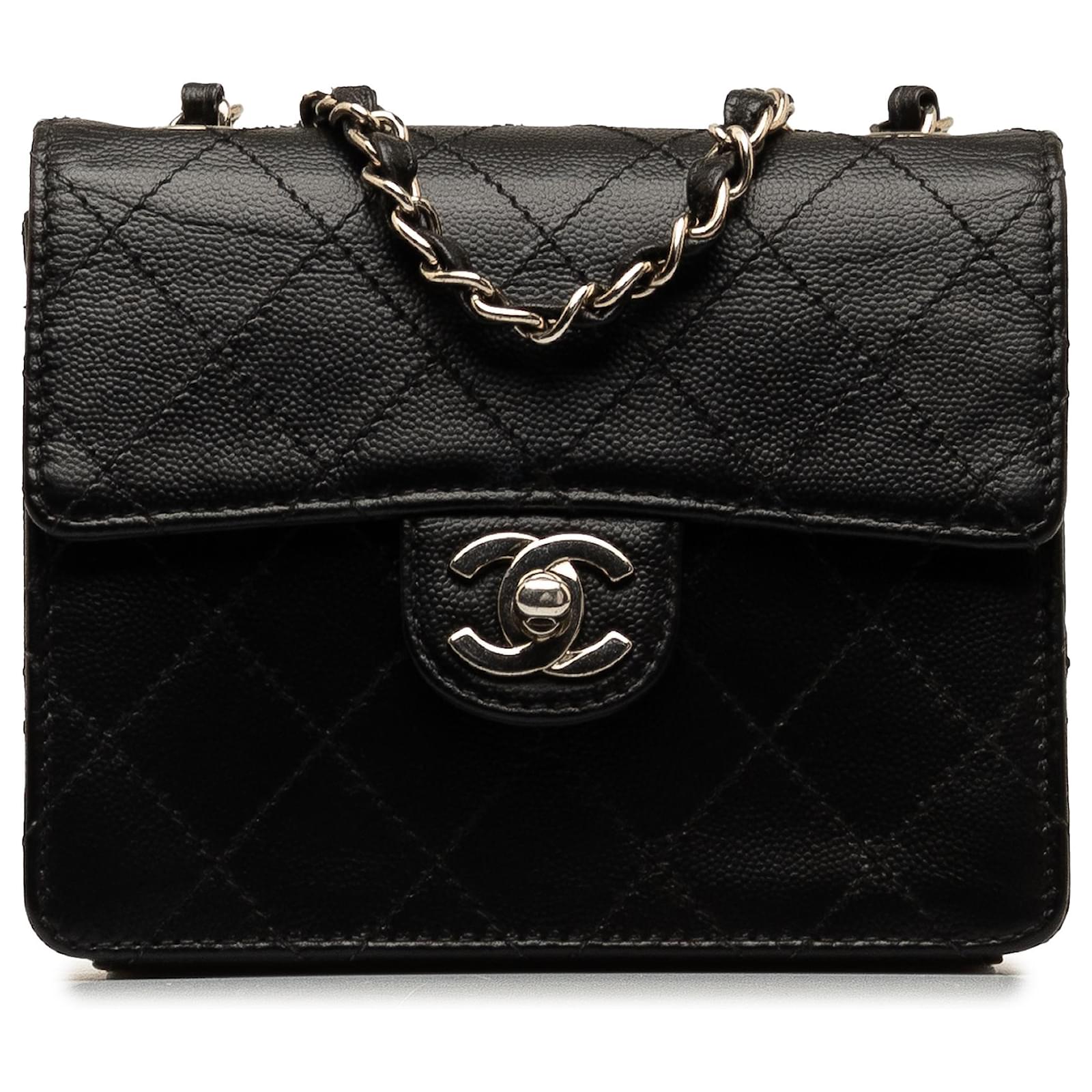 Chanel Black Mini Square Classic Quilted Caviar Flap Leather ref ...
