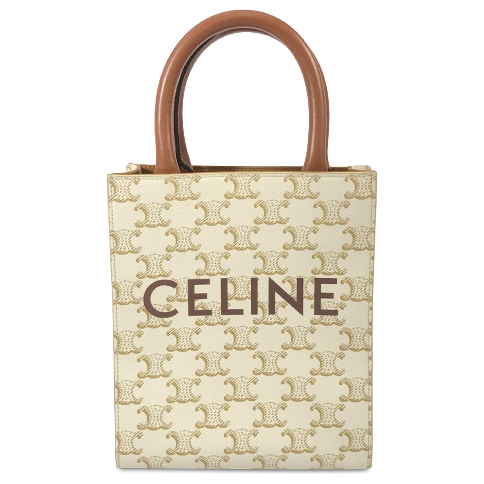 Céline Celine White Mini Triomphe Vertical Cabas Pony-style calfskin ...