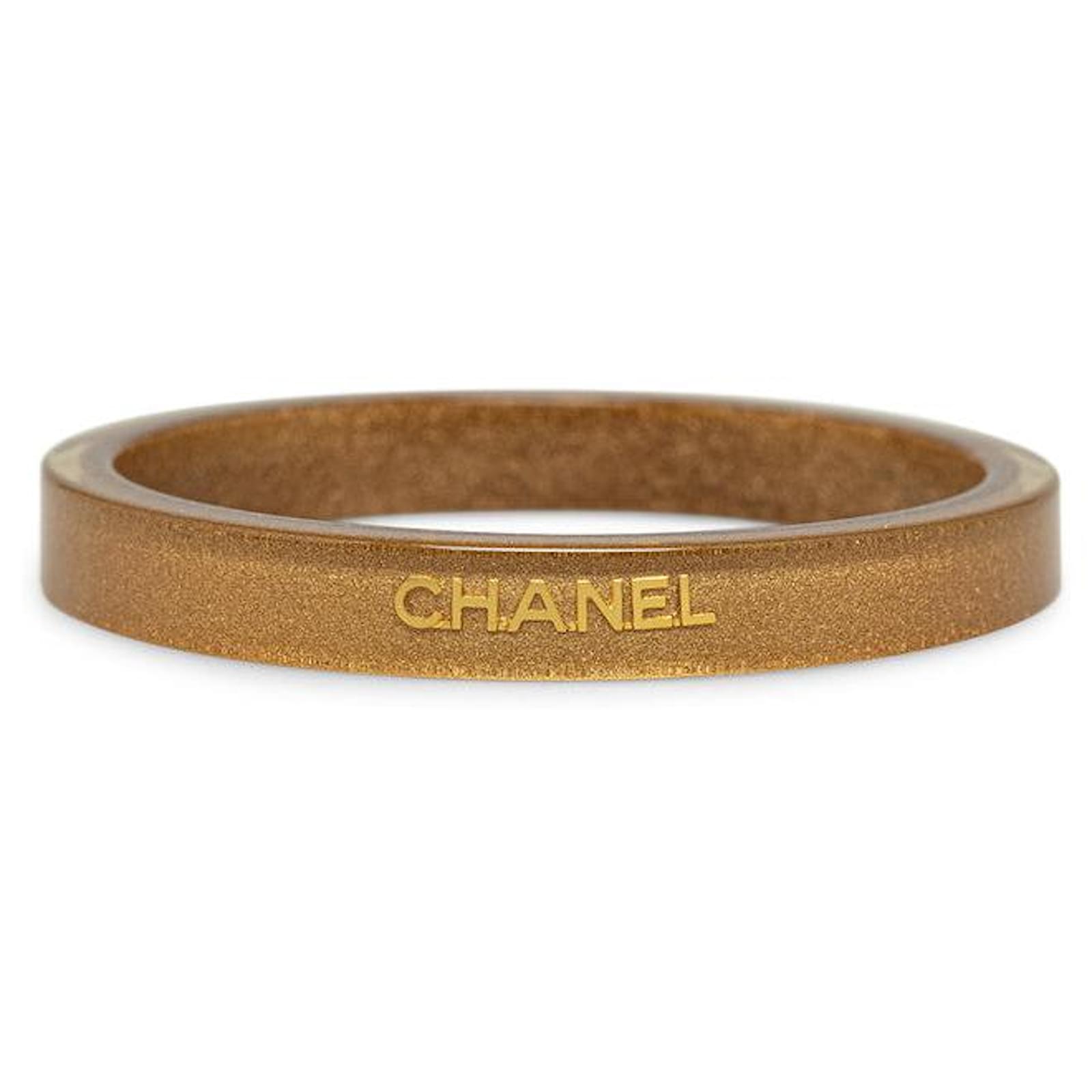Chanel Gold Plastic Logo Glitter Clear Bracelet Bangle in Very Good ...