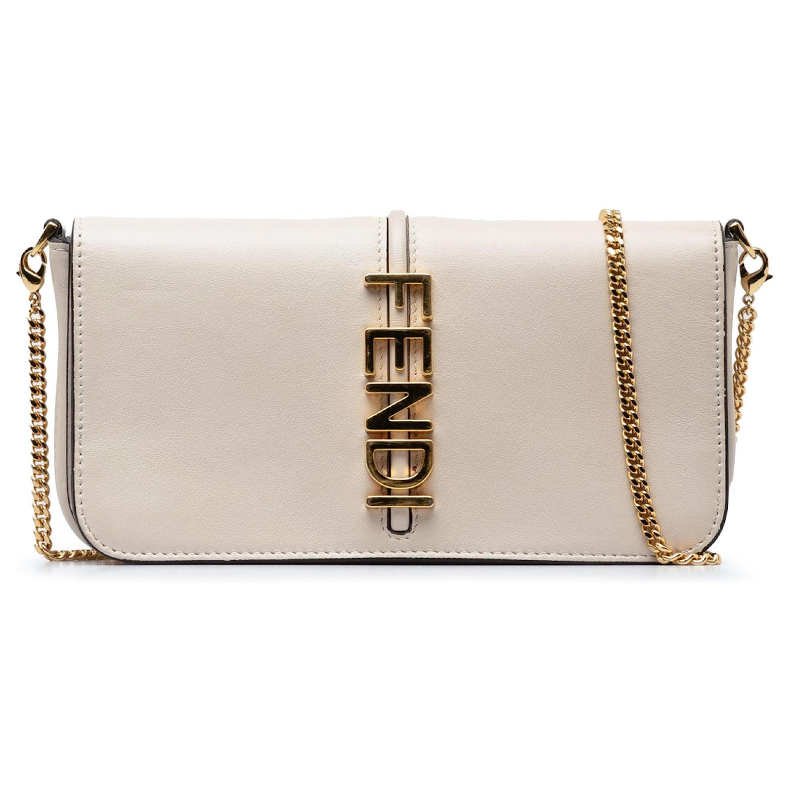 Fendi White Fendigraphy Wallet On Chain Leather Pony-style calfskin ref ...