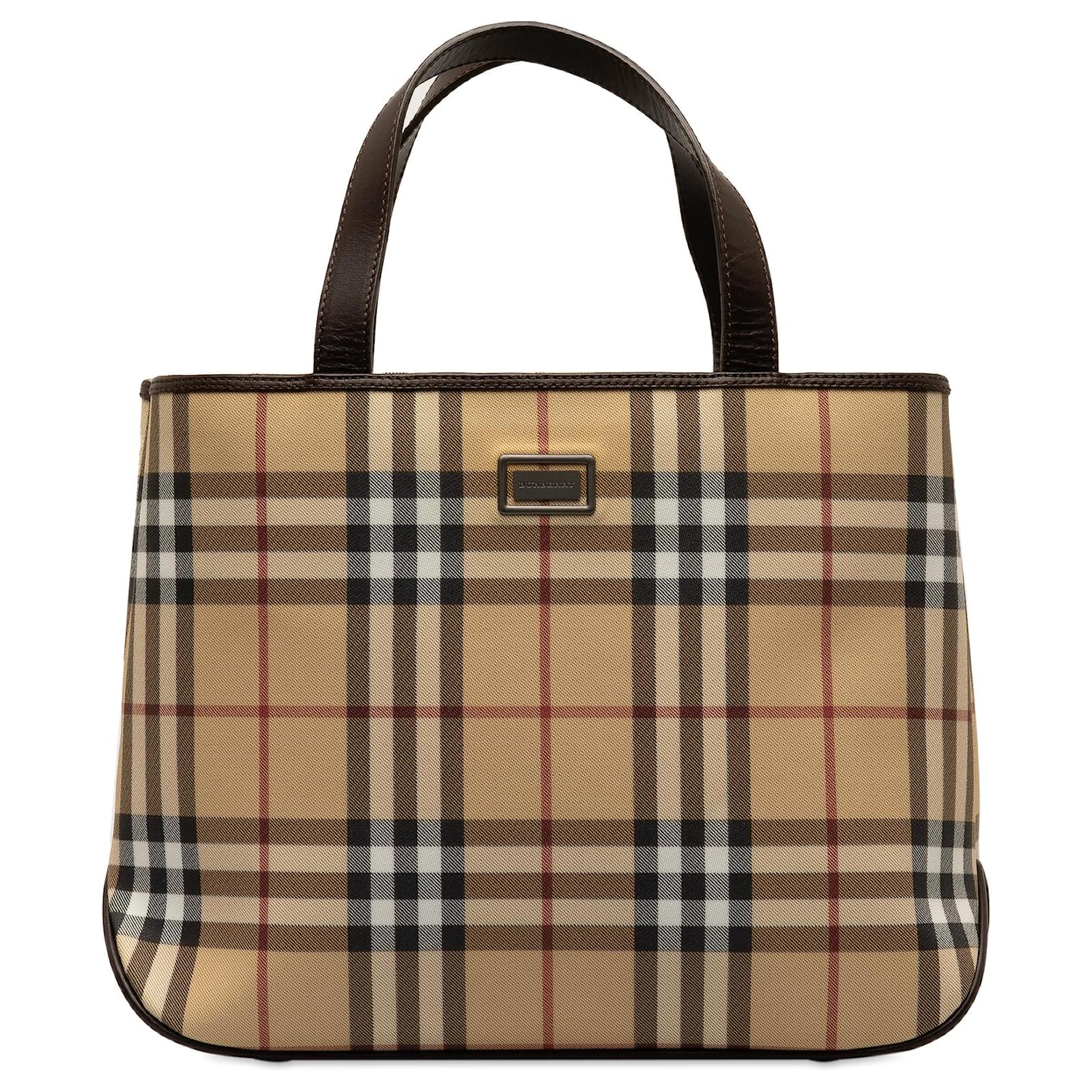 Burberry Brown House Check Handbag Beige Leather Cloth Pony-style calfskin Cloth ref.1366223 ...