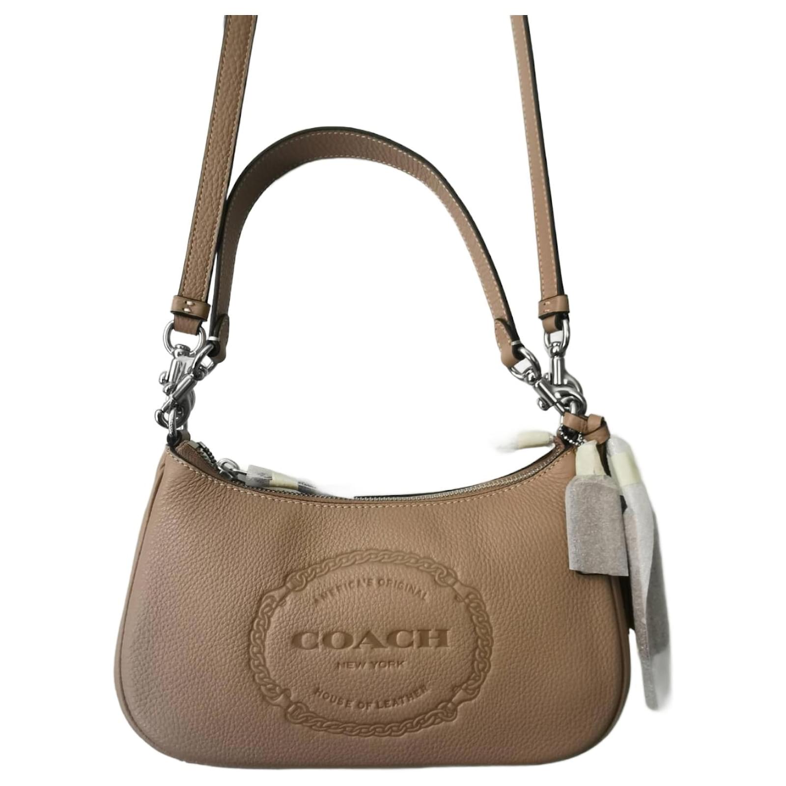 Coach Handbags Beige Light brown Silver hardware Leather Metal Cloth ...