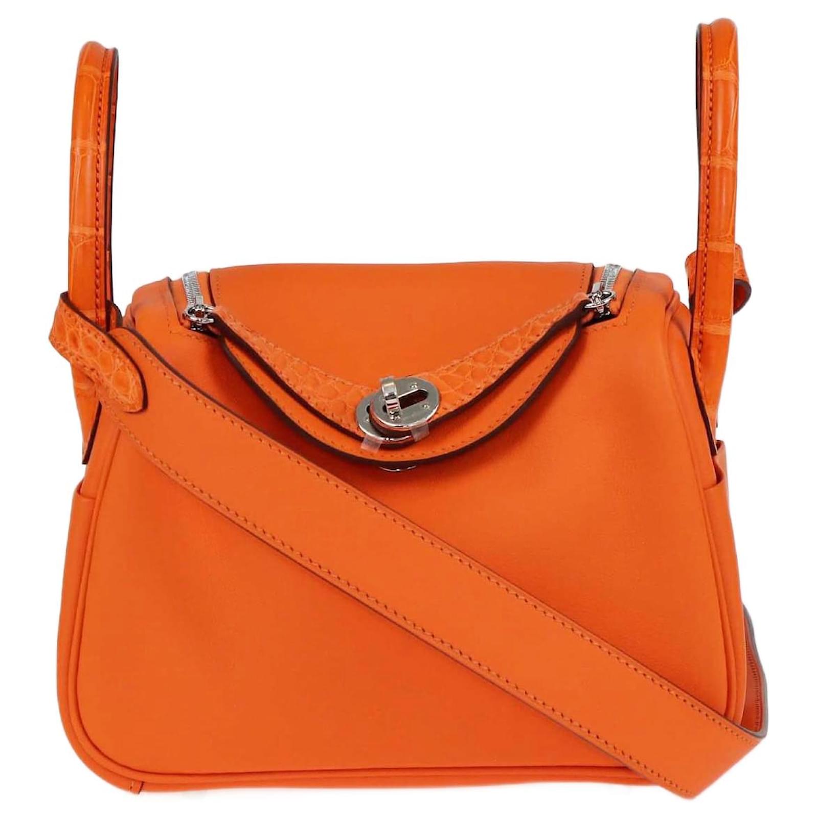 Hermès Hermes Orange Minium Swift & Alligator Mini Lindy Bag Leather ...