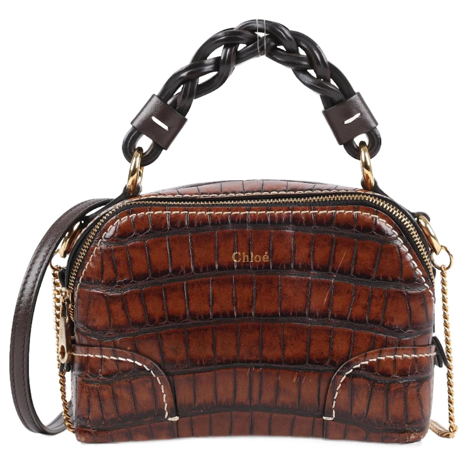 CHLOÉ Mini Croc-Embossed Leather Daria Top-Handle Bag Brown ref.1370932 ...