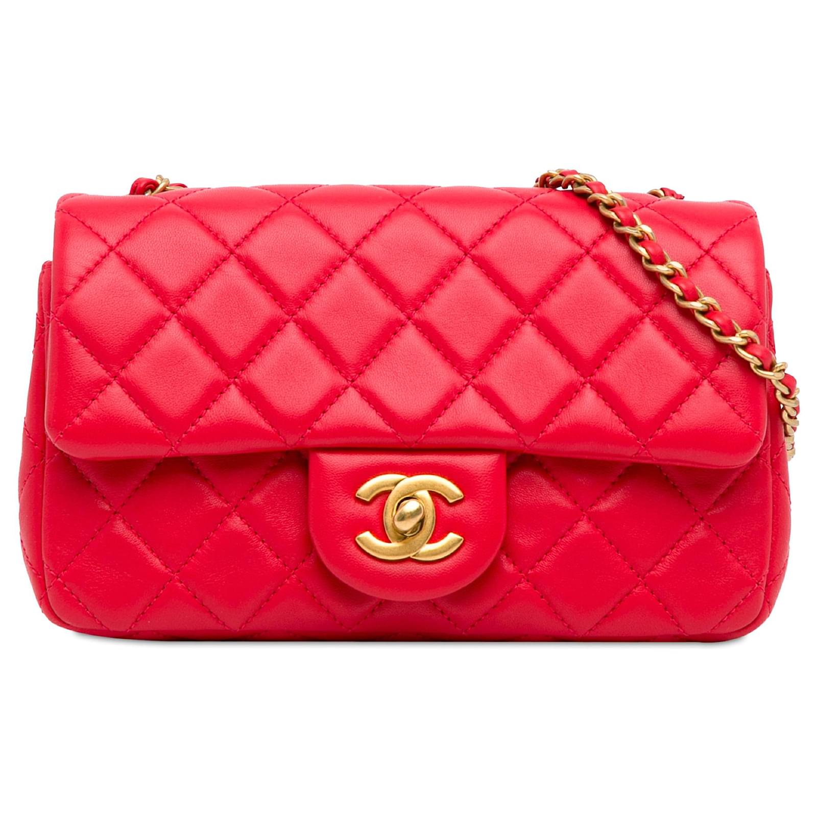 Chanel Red Mini Rectangular Lambskin Pearl Crush Flap Leather ref ...