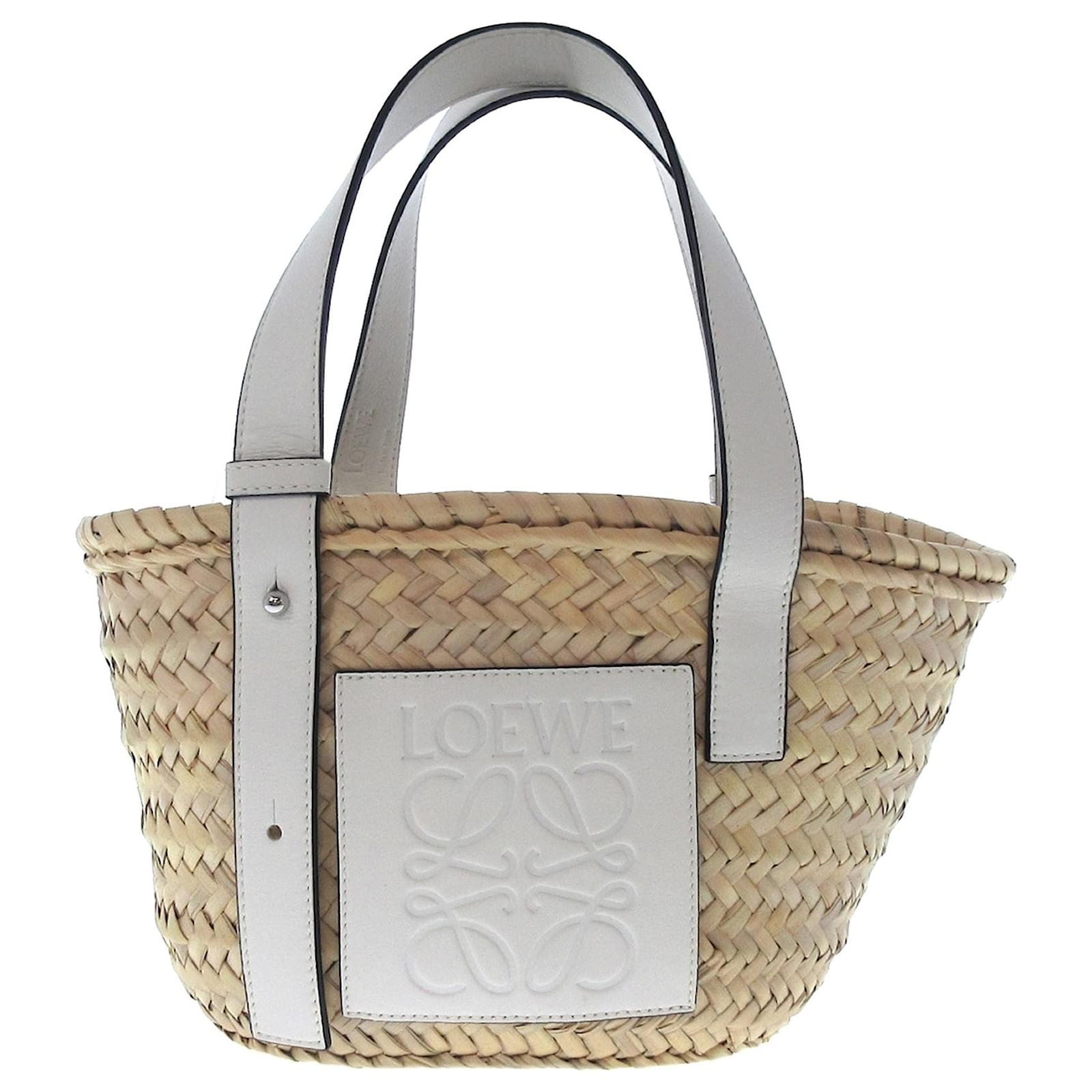 LOEWE Brown Small Raffia Basket Tote Cream Pony-style calfskin ref ...
