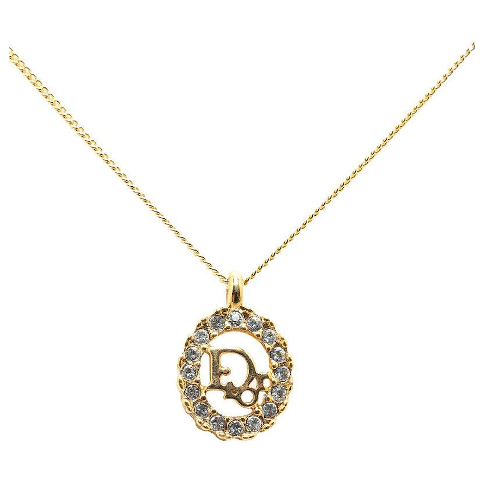 Dior Logo Rhinestone Necklace Gold Plated Golden Metal ref.1381547 ...
