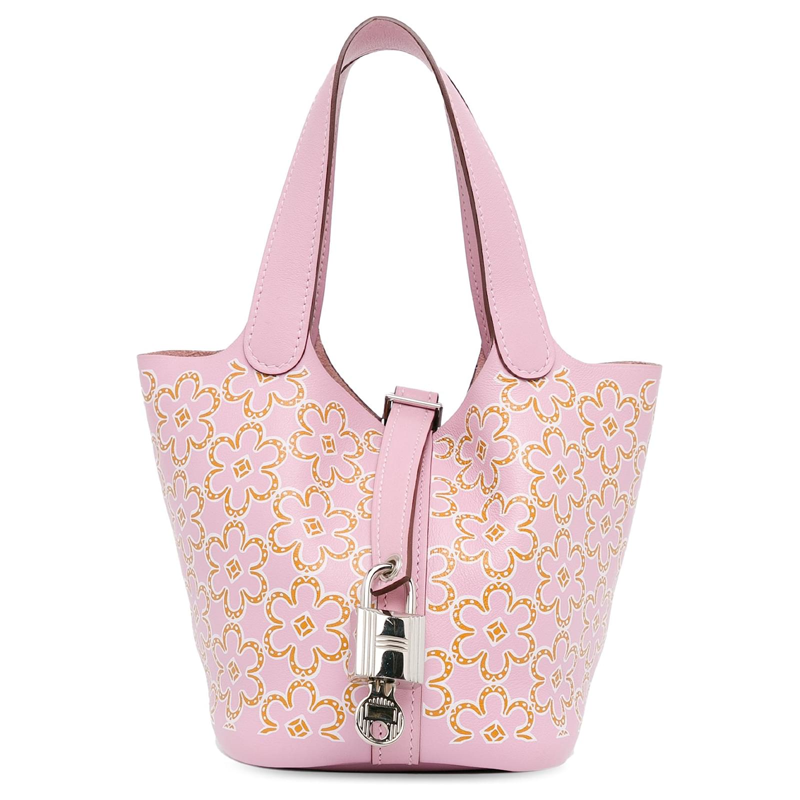 Hermès Pink Micro Swift Lucky Daisy Picotin Lock 14 Leather Pony-style ...