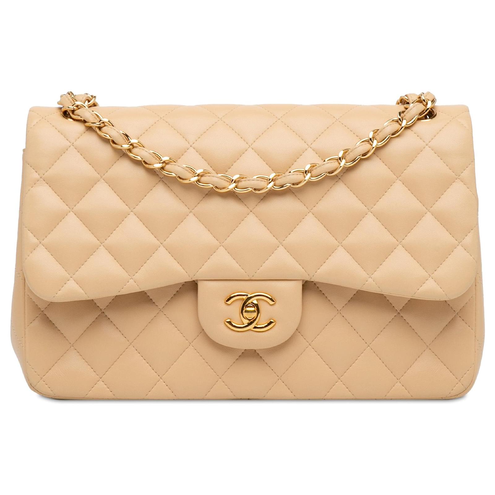 Tan Chanel Jumbo Classic Lambskin Double Flap Shoulder Bag Camel ...