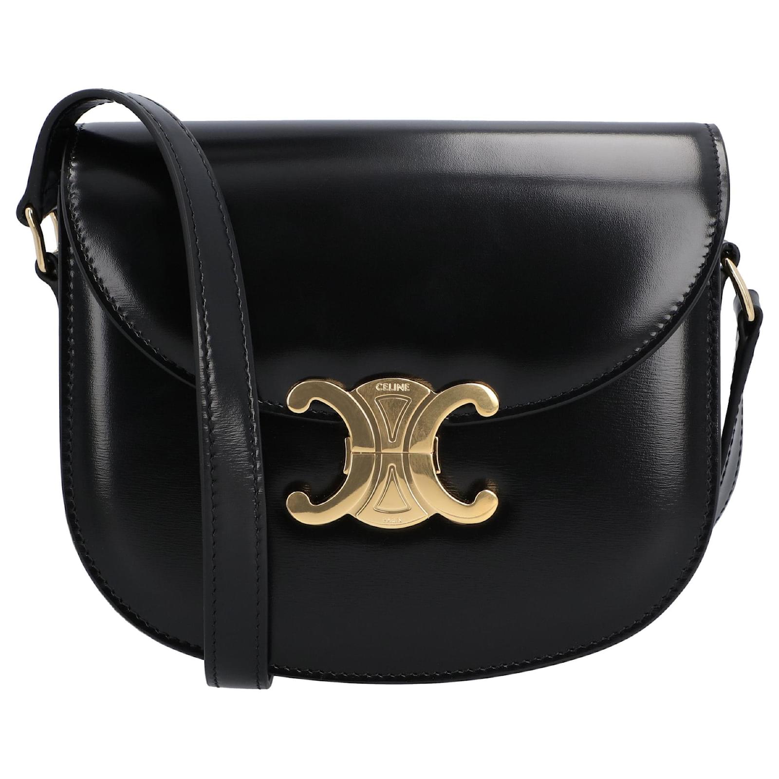 Céline Celine Besace Clea In Shiny Calfskin Black Leather Lambskin ref ...