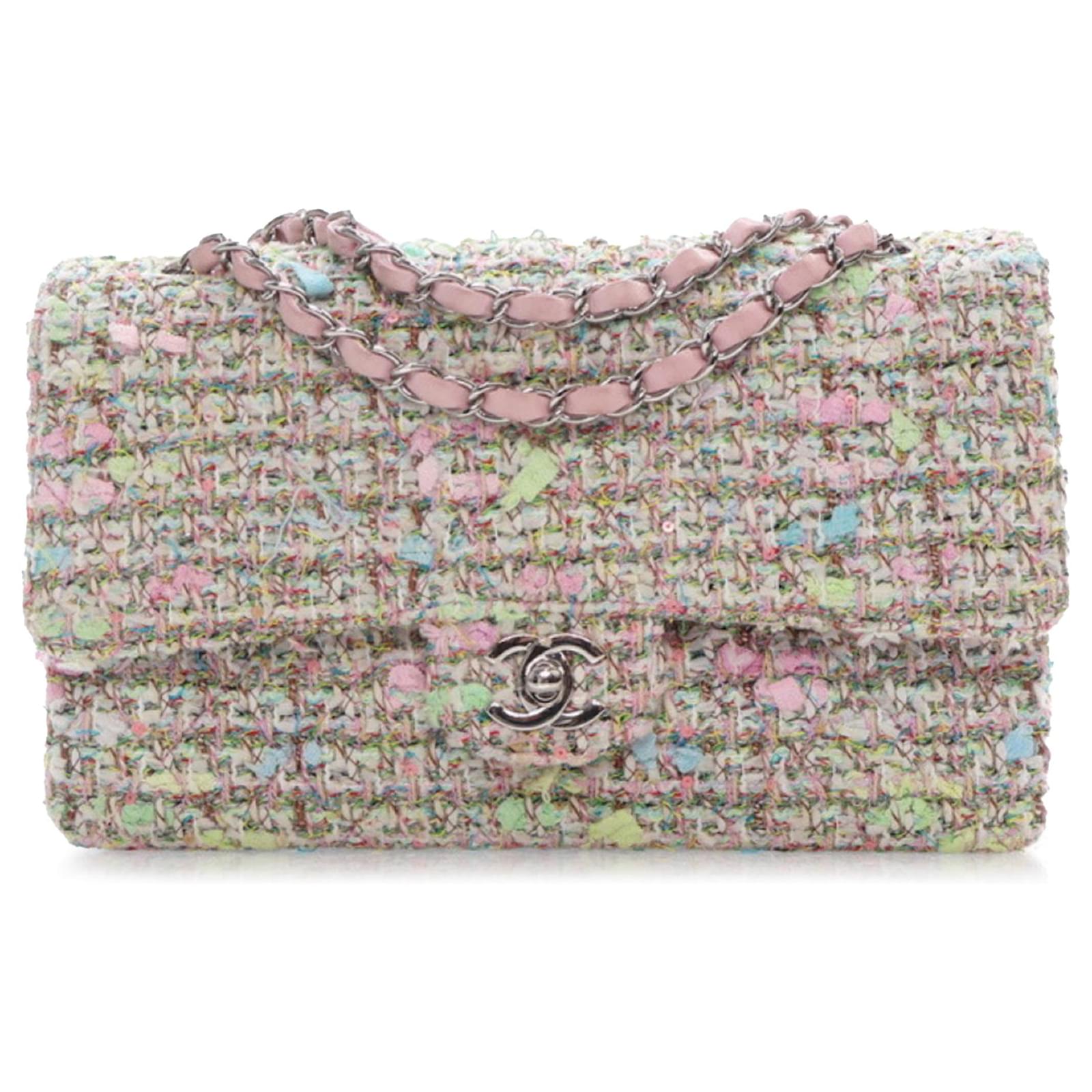 Chanel Pink Medium Classic Tweed Double Flap Cloth ref.1402032 - Joli ...