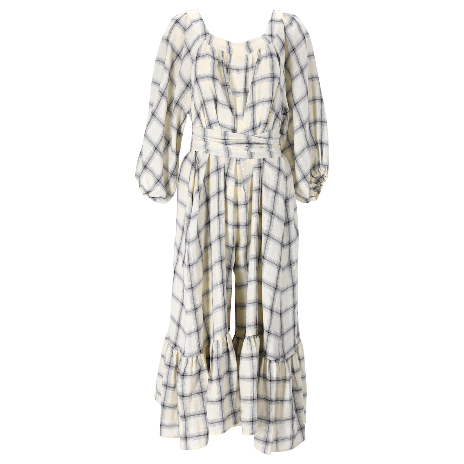 Lisa Marie Fernandez Checkered Jumpsuit in Cream Linen White ref ...