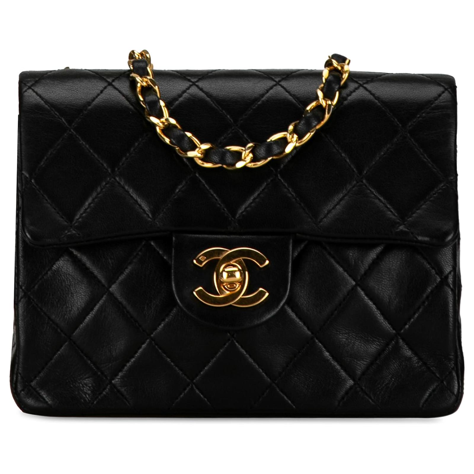 Chanel Black Mini Square Classic Lambskin Single Flap Leather ref ...