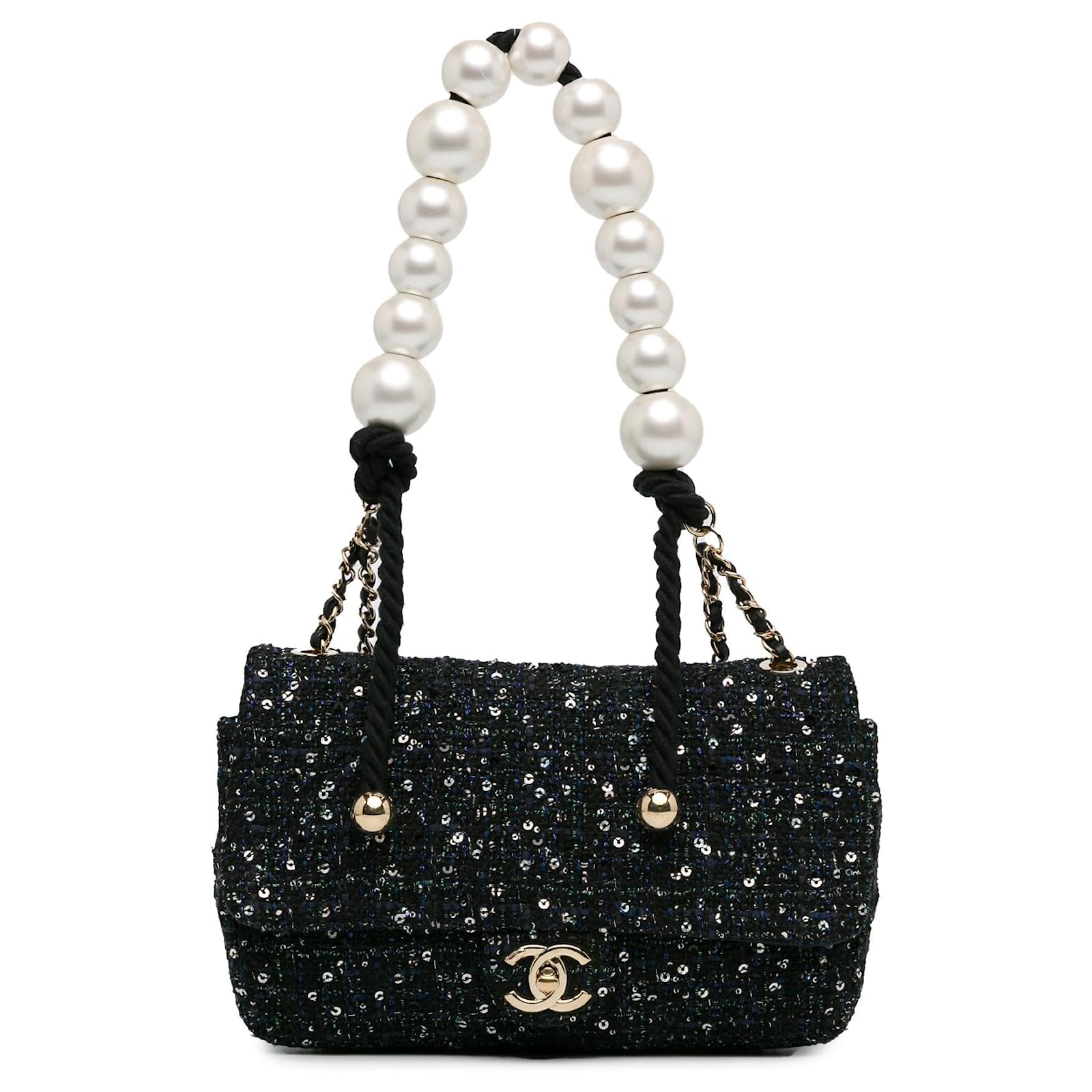 Blue Chanel Tweed Pearl Rope Flap Satchel Leather ref.1406325 - Joli Closet