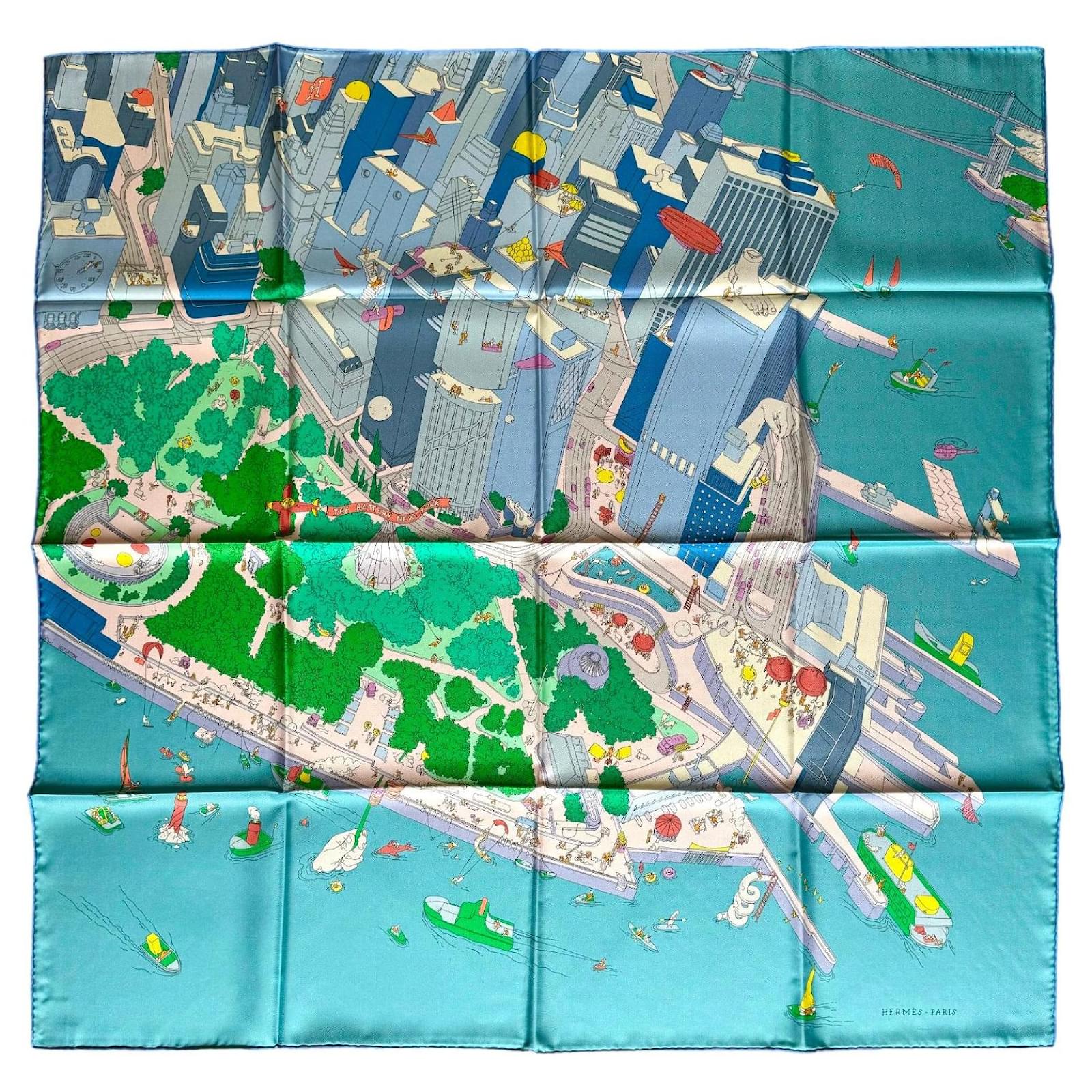 Hermès Battery Park New York Blue Green Silk ref.1407419 - Joli Closet