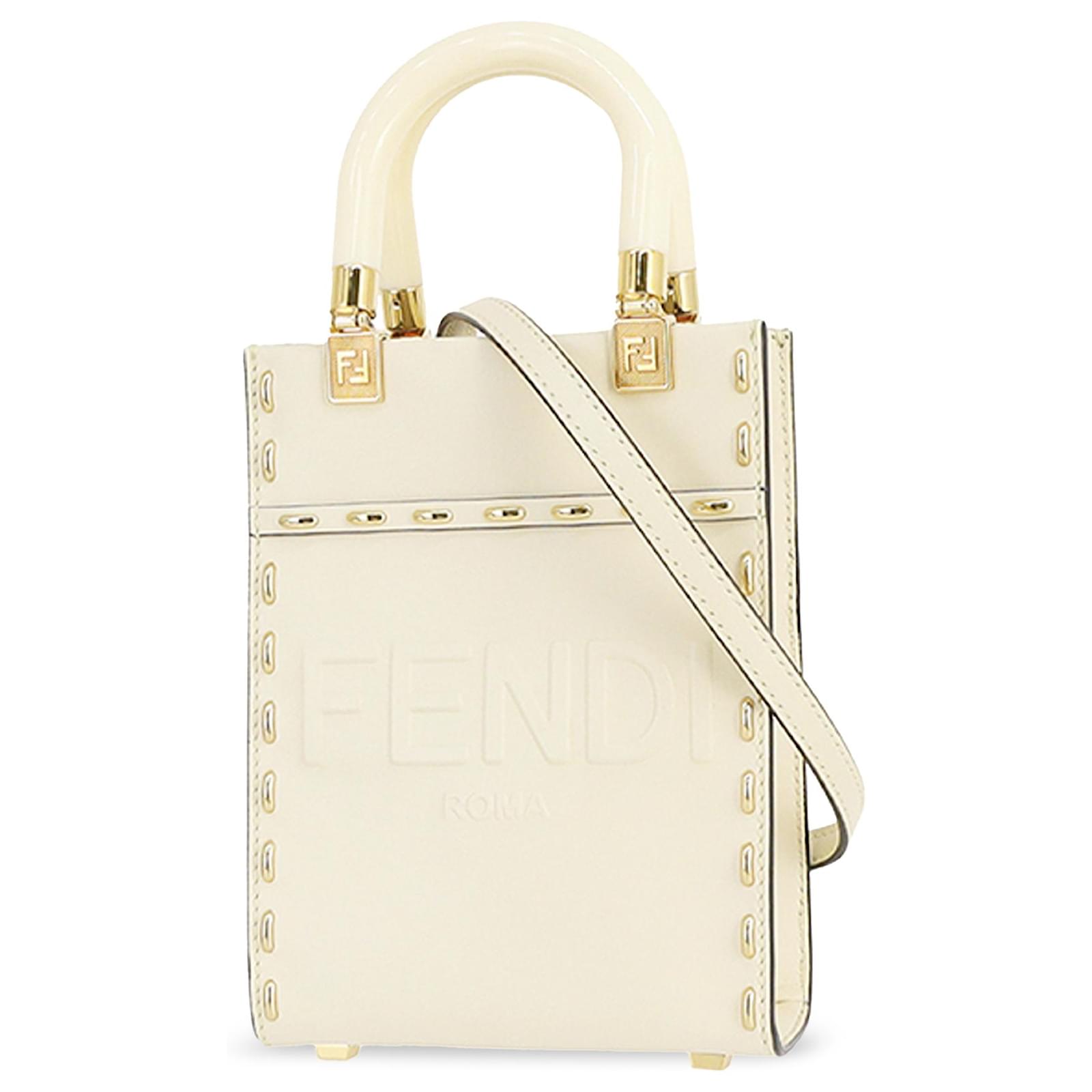Fendi White Mini Sunshine Shopper Tote Cream Leather Pony-style ...